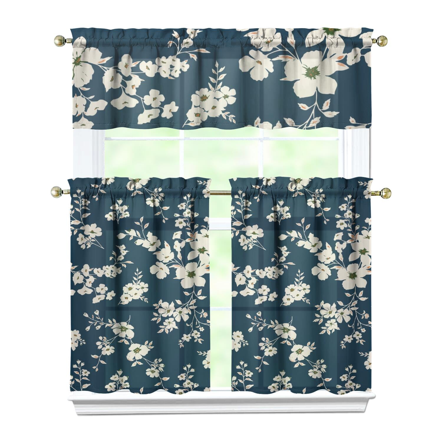 Wildflower Vintage Curtains 36 Inch - 3 Panel Country Rustic Set with ...