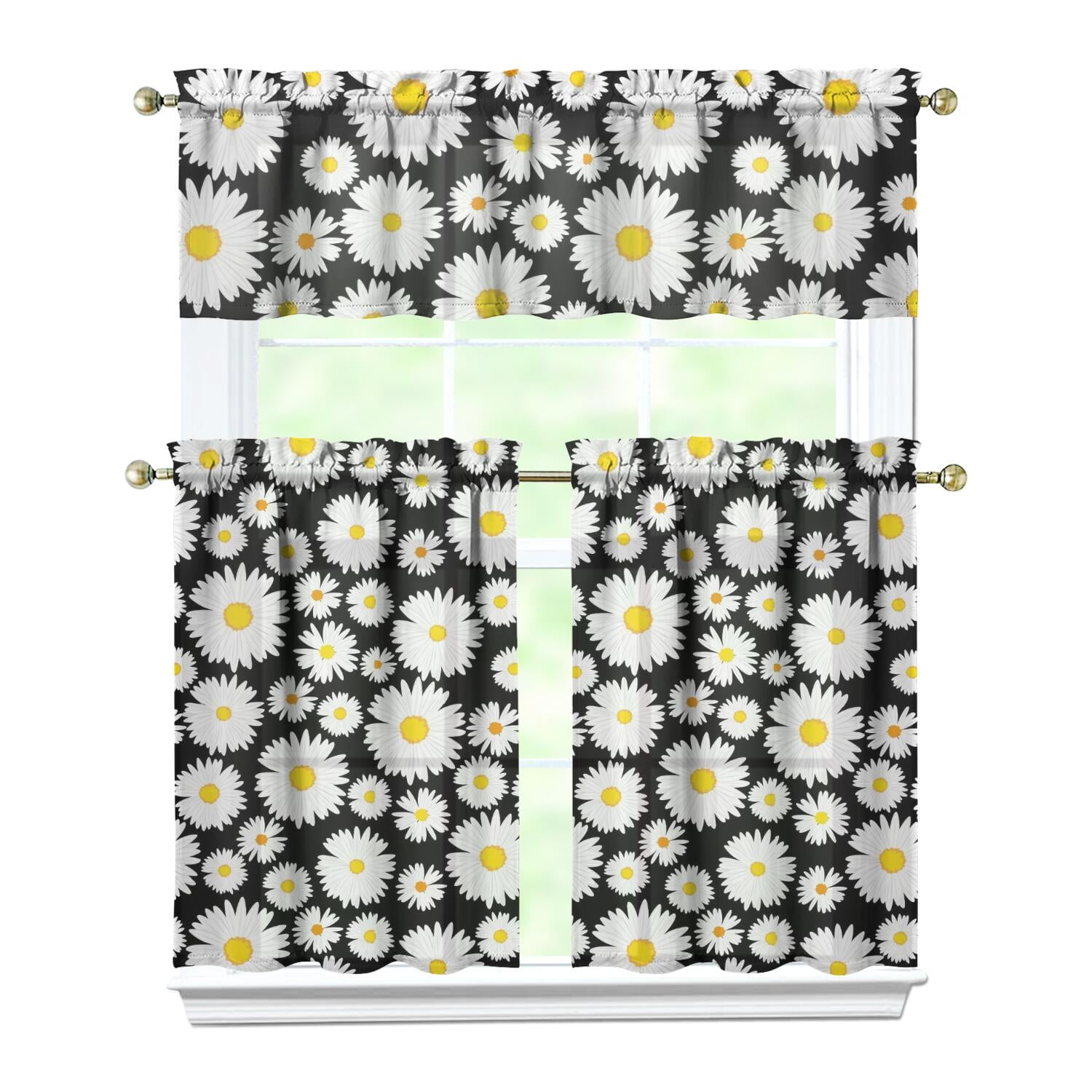 Wildflower Vintage Curtains 36 Inch - 3 Panel Country Rustic Set with ...