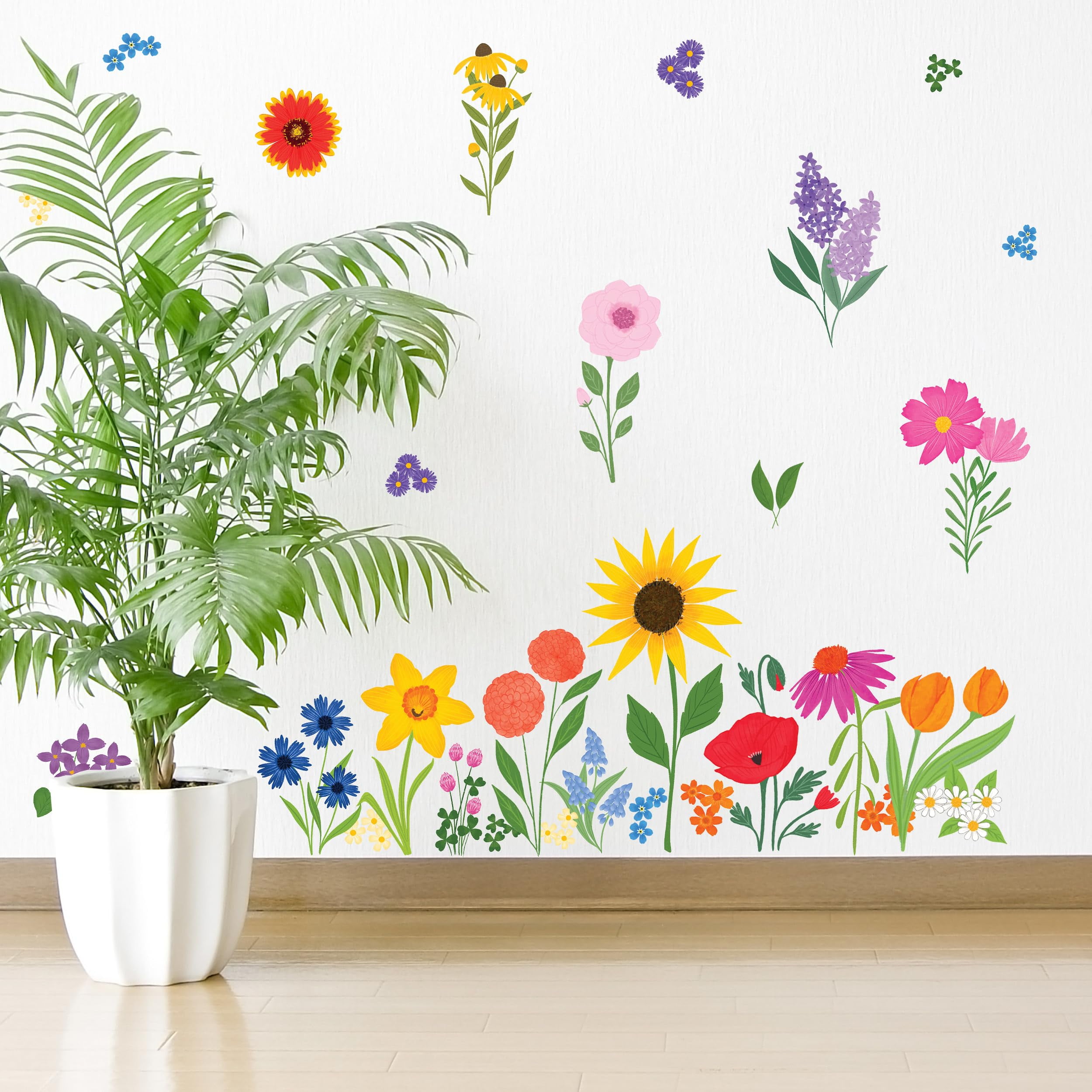 Wildflower Wall Decals - Set of 33 Vinyl Flower Room Decor Peel and ...