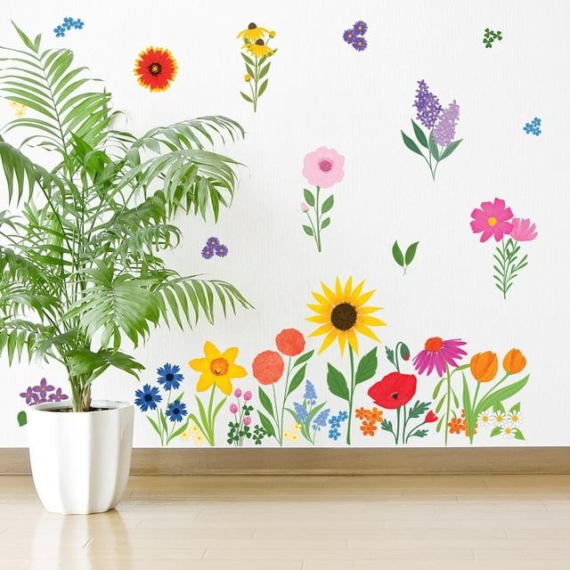 Wildflower Wall Decals - Set of 33 Vinyl Flower Room Decor Peel and ...