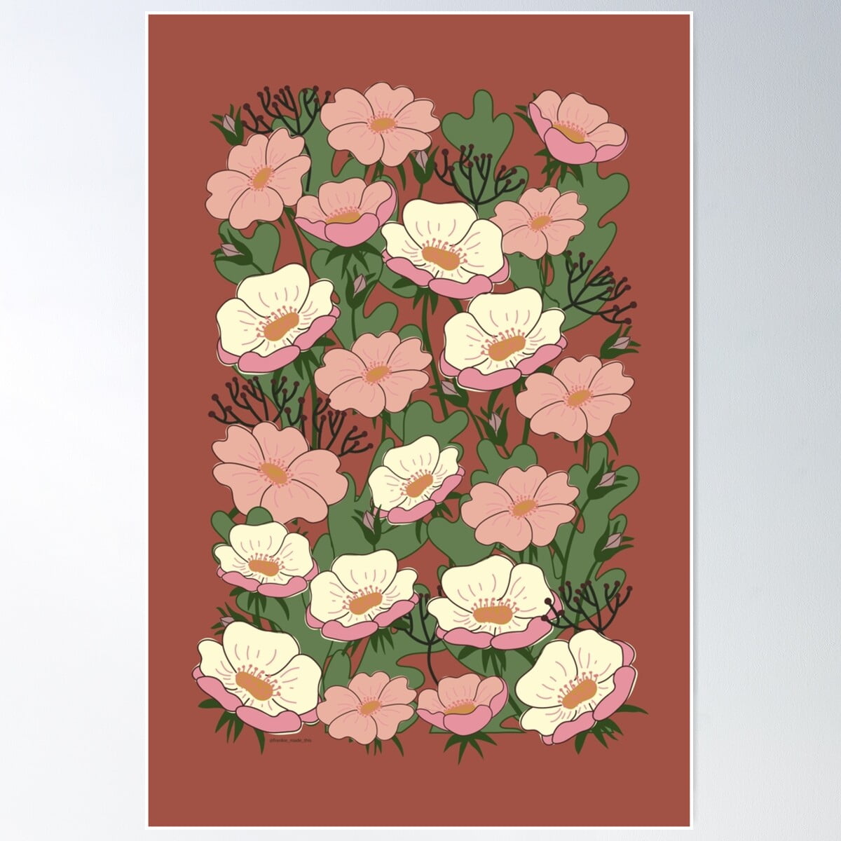 Wildflower Wall - Terracotta Poster Wall Art, Modern Wall Decor For ...