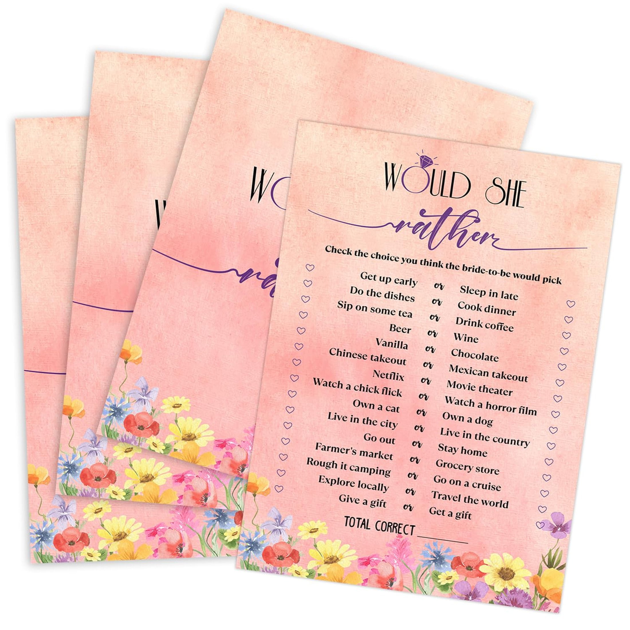 Wildflower Whimsy Bridal Shower Game Set - Engage 30 Guests with Fun ...