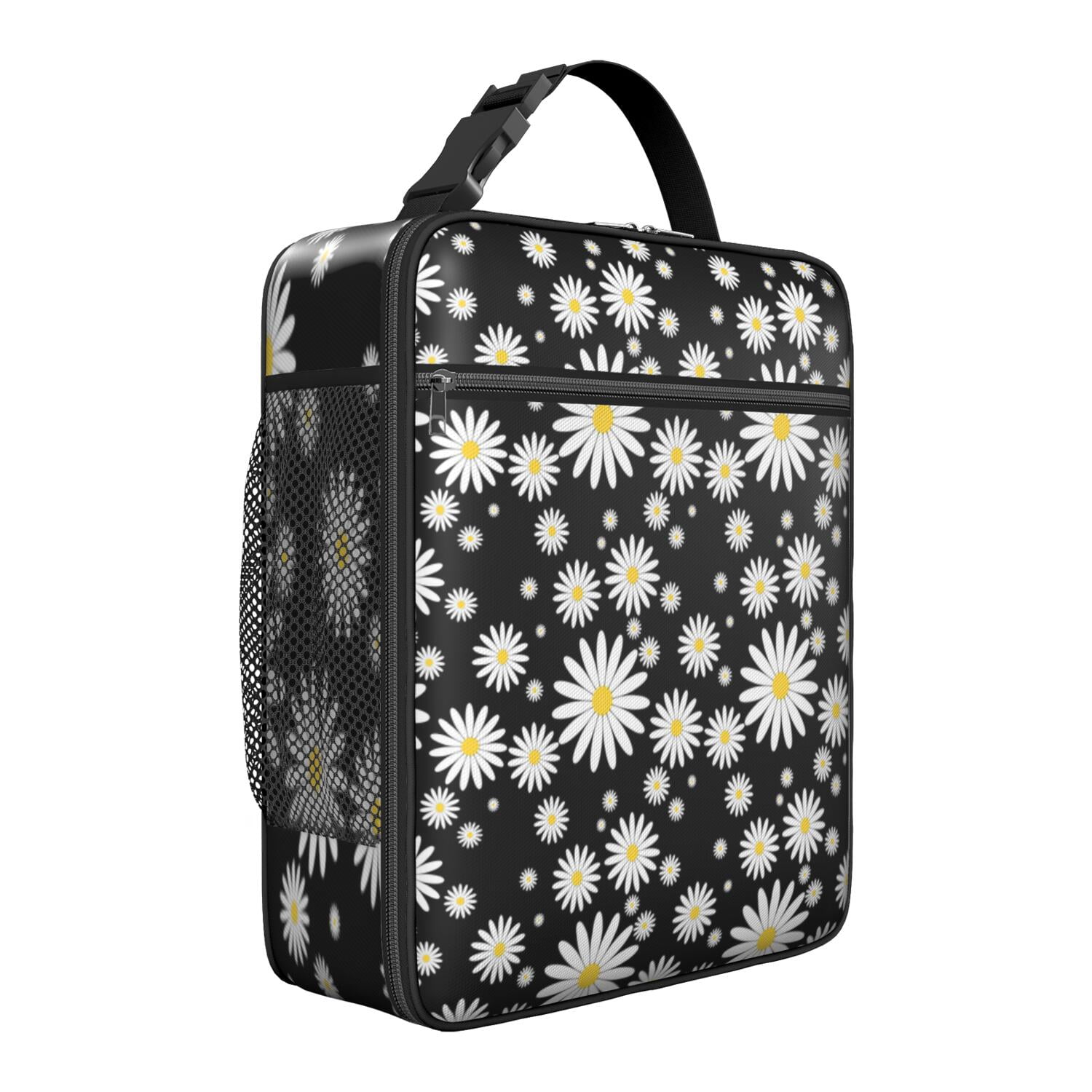 Wildflower and Daisy Print Lunch Bag, Boho Insulated Cooler Tote with ...