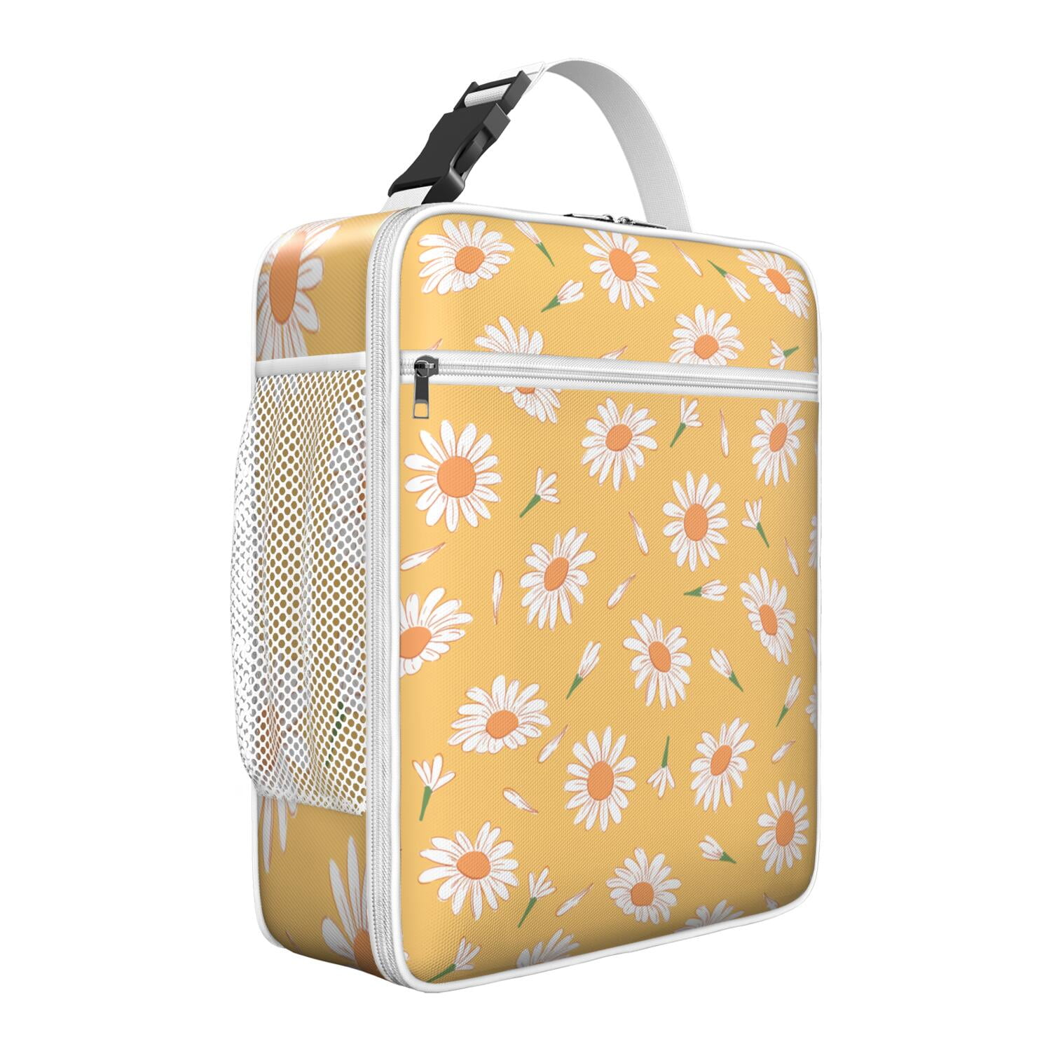 Wildflower and Daisy Print Lunch Bag, Boho Insulated Cooler Tote with ...
