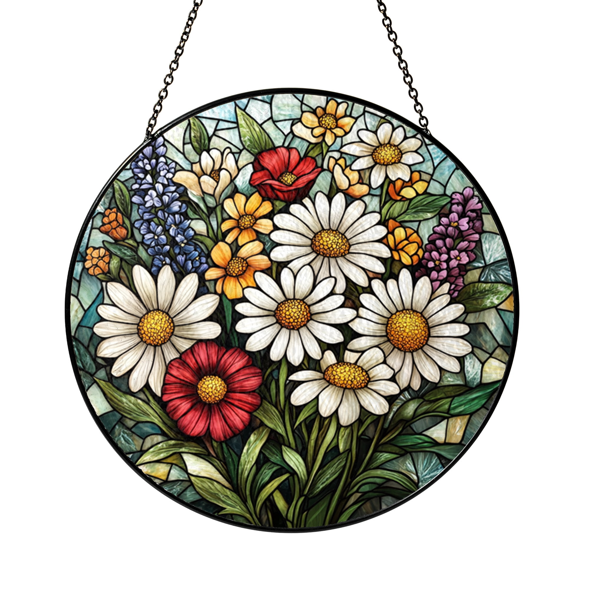 Wildflower stained style hanging, nature themed decorative window art ...