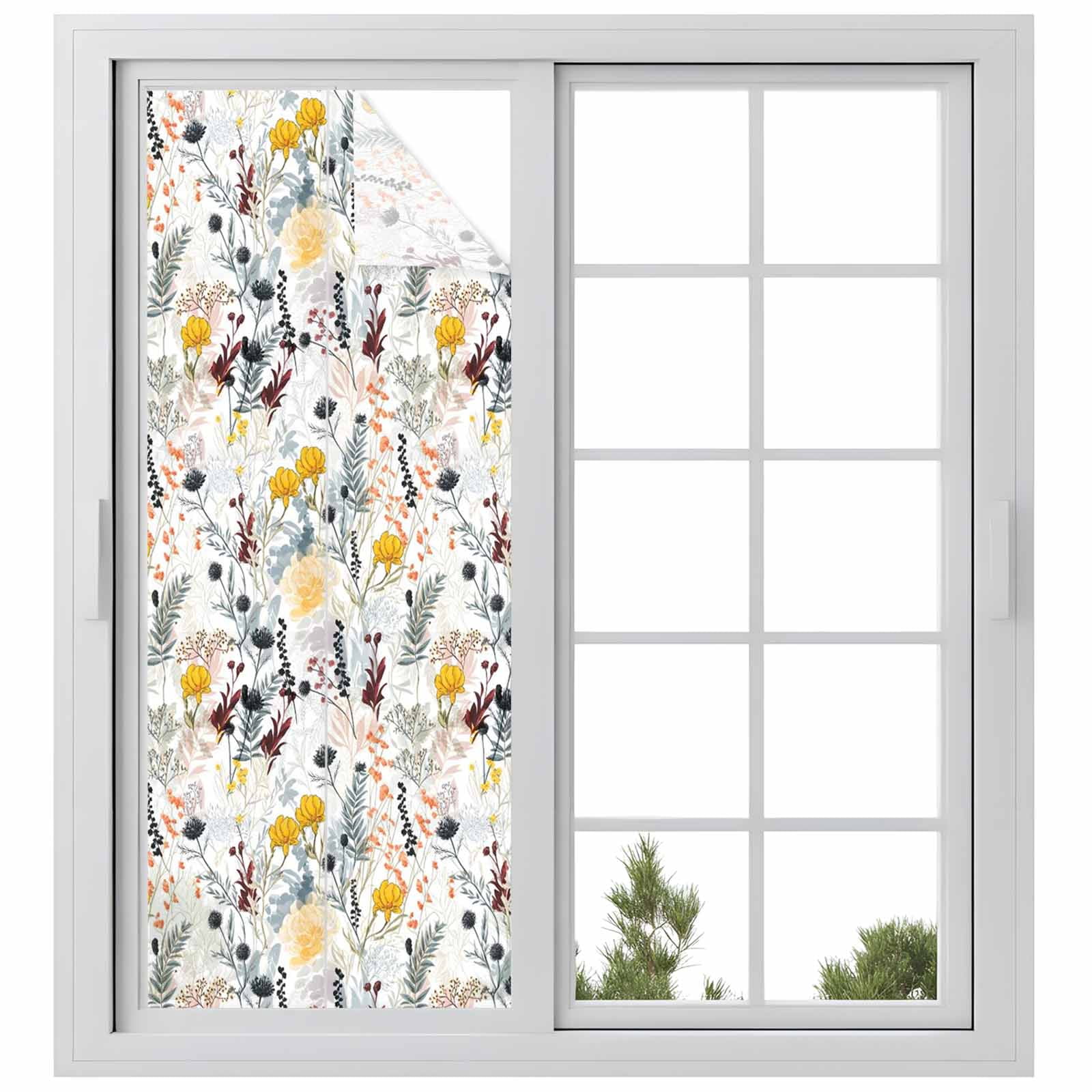 Wildflowers Blossom Window Privacy Film, Spring Farmhouse Botanical ...