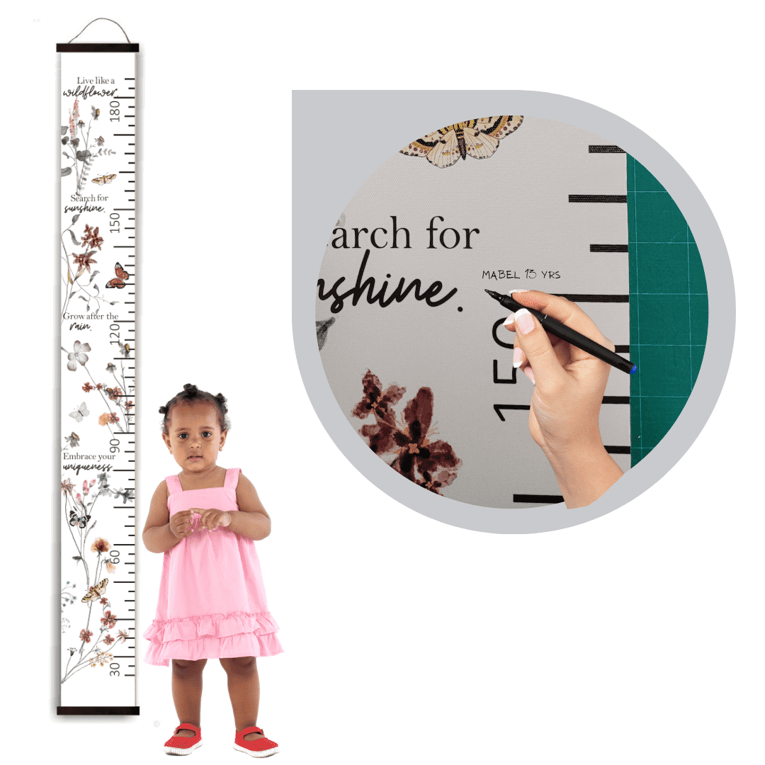 Wildflowers & Butterflies Watercolor Canvas Growth Chart Height Ruler ...