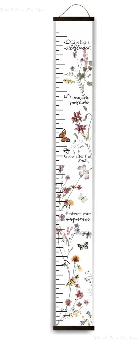 Wildflowers & Butterflies Watercolor Canvas Growth Chart Height Ruler ...