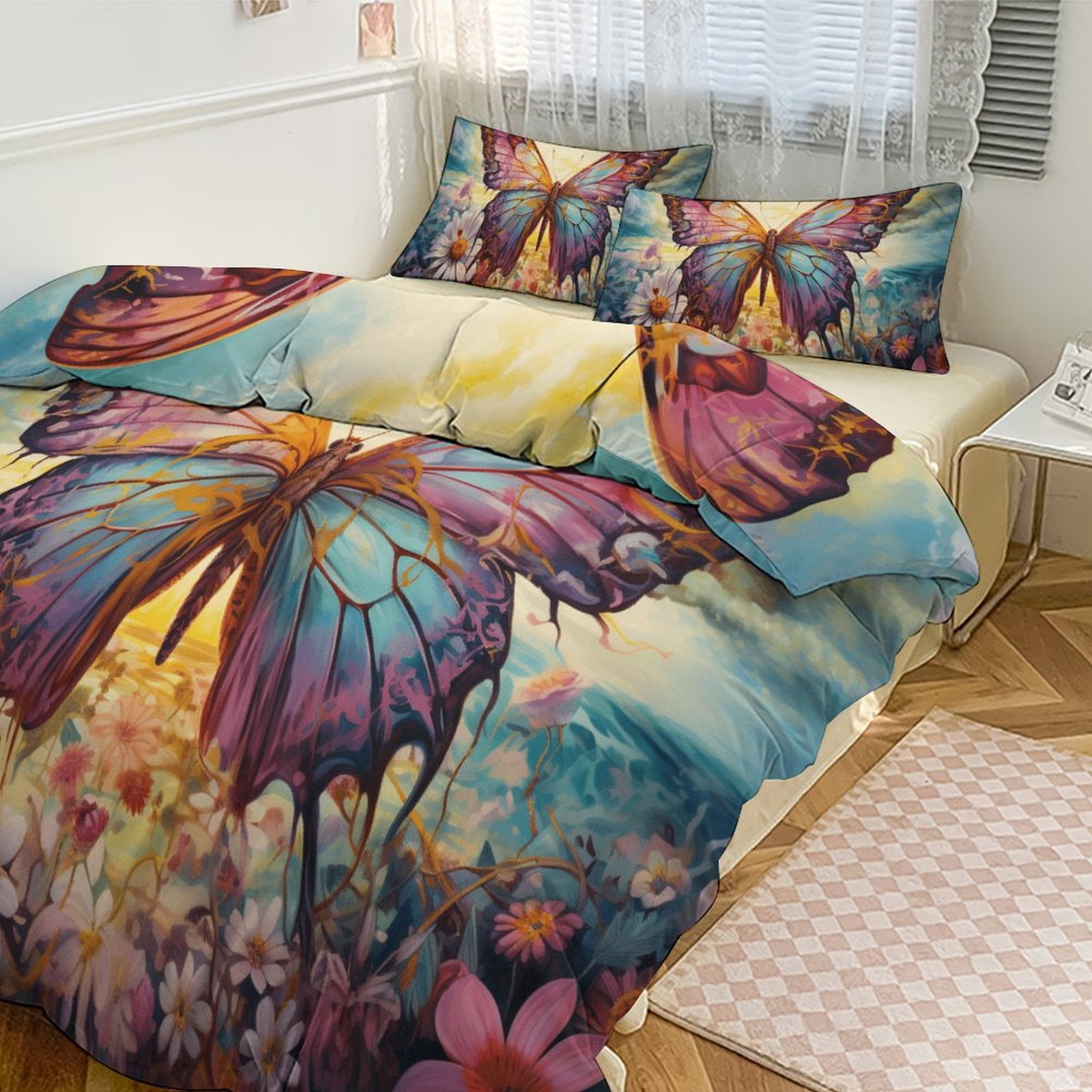 Wildflowers Butterfly Bedding Set with Zipper Closure for Girls & Boys ...