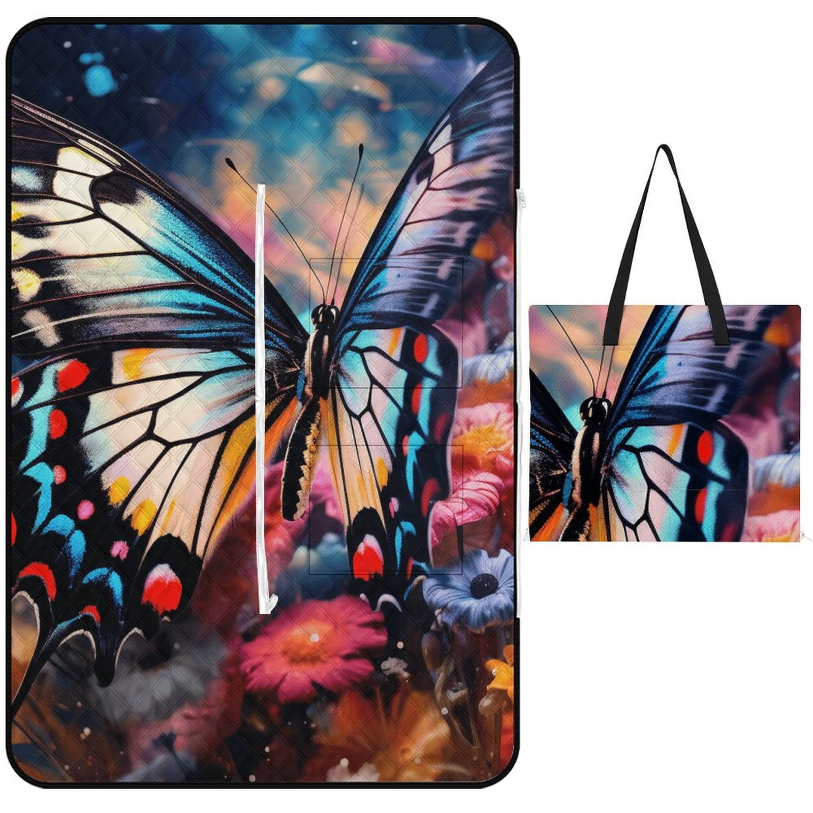 Wildflowers Butterfly Waterproof Picnic Blanket with Foldable Zipper ...