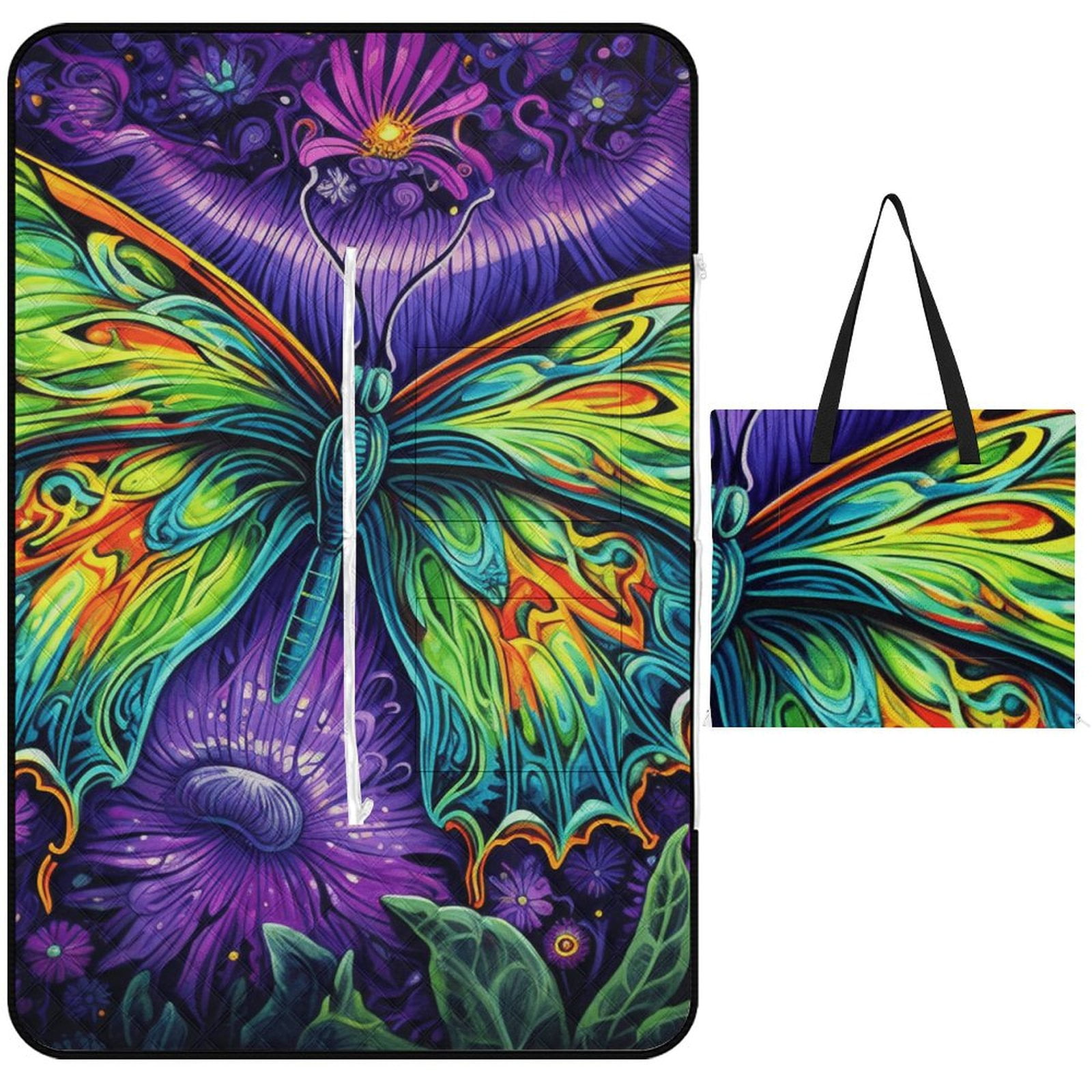 Wildflowers Butterfly Waterproof Picnic Blanket with Foldable Zipper ...