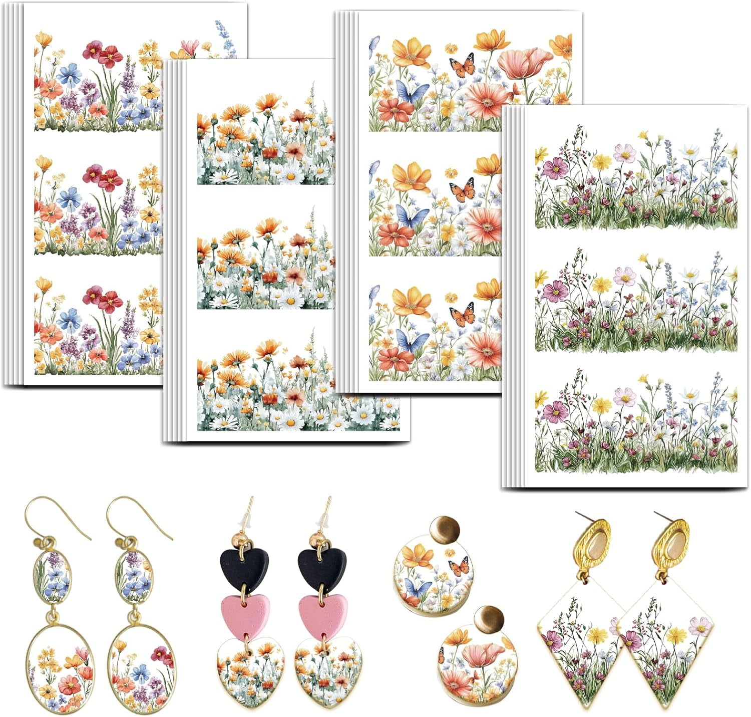 Wildflowers Clay Transfer Paper 4 Design 24 Pcs Transfer Papers for ...