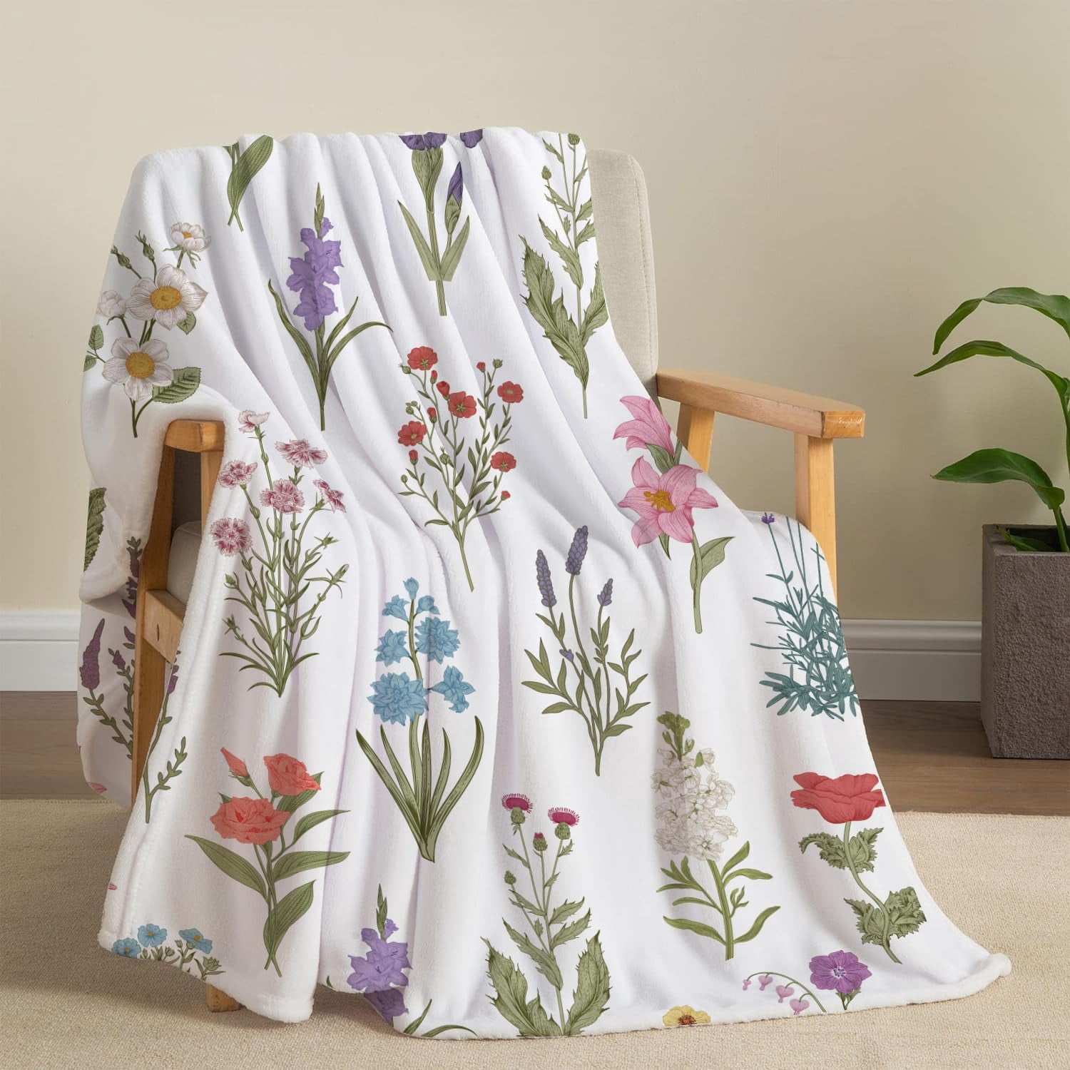 Wildflowers Floral Throw Blanket Botanical Flower Blanket Vintage Plant ...