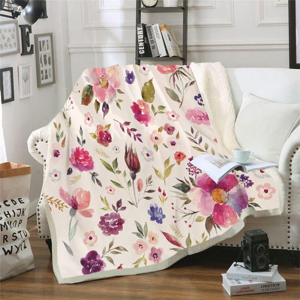 Wildflowers Floral Throw Blanket Colorful Watercolor Poppy Cornflower ...