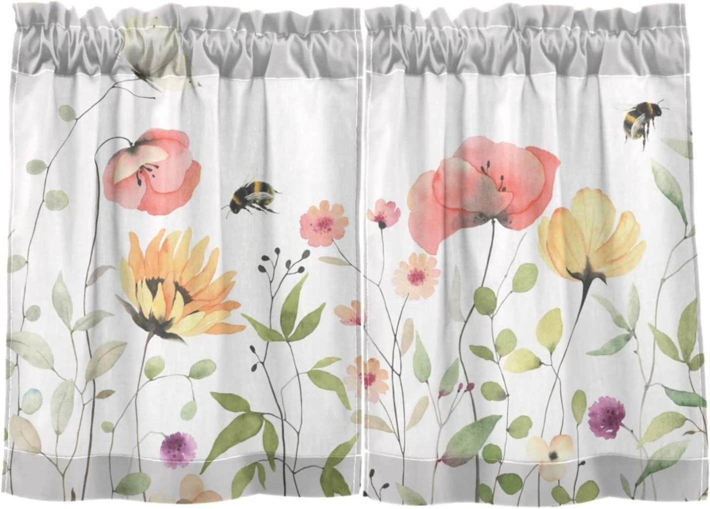 Wildflowers Kitchen Curtains 2 Panels UV Protected Tier Curtains, Half ...