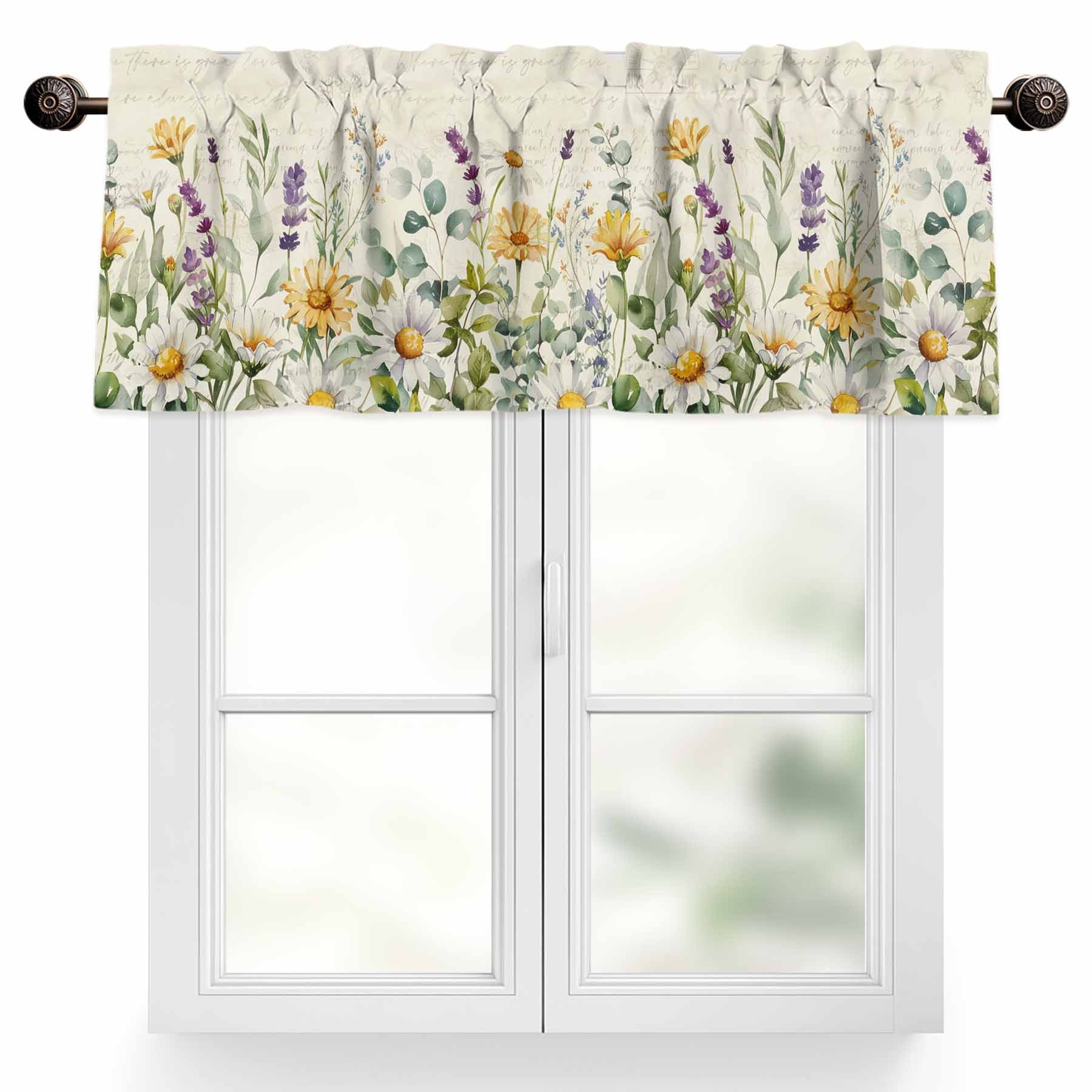 Wildflowers Kitchen Valances for Windows Vintage Country Daisy Lavender ...