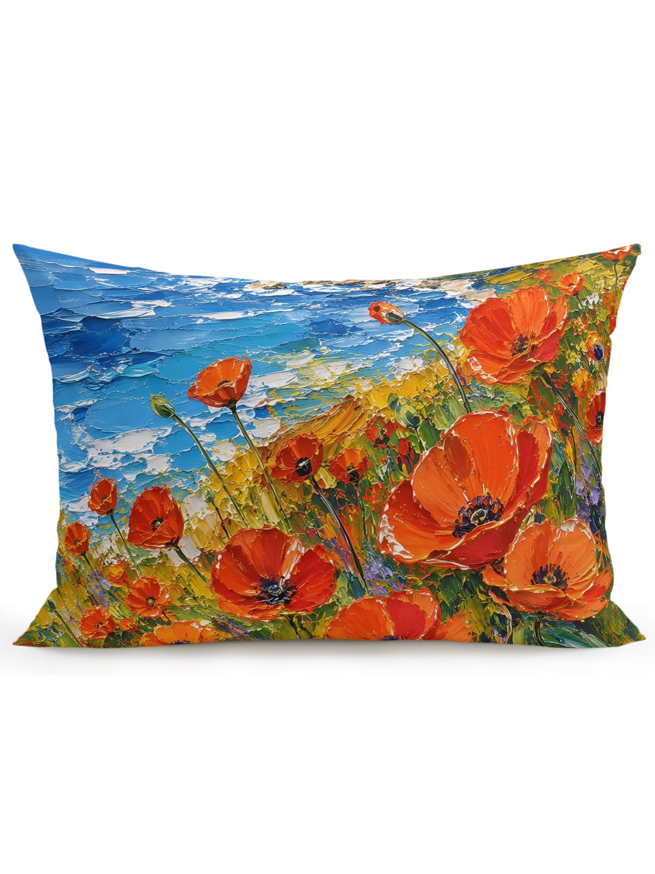 Wildflowers Landscape Outdoor Throw Pillow with Insert, 12