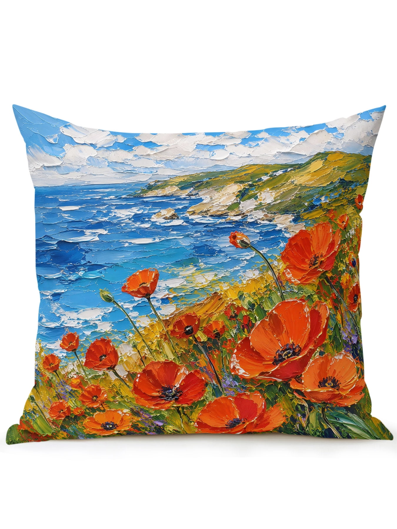 Wildflowers Landscape Outdoor Throw Pillow with Insert, 16