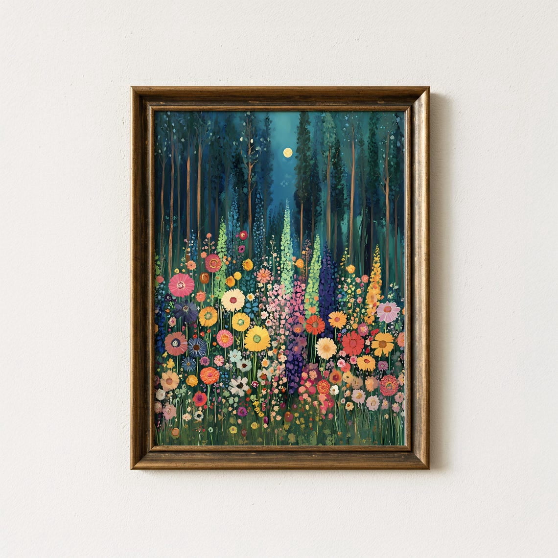 Wildflowers Meadow Poster Colorful Moody Flowers Night Floral Field ...