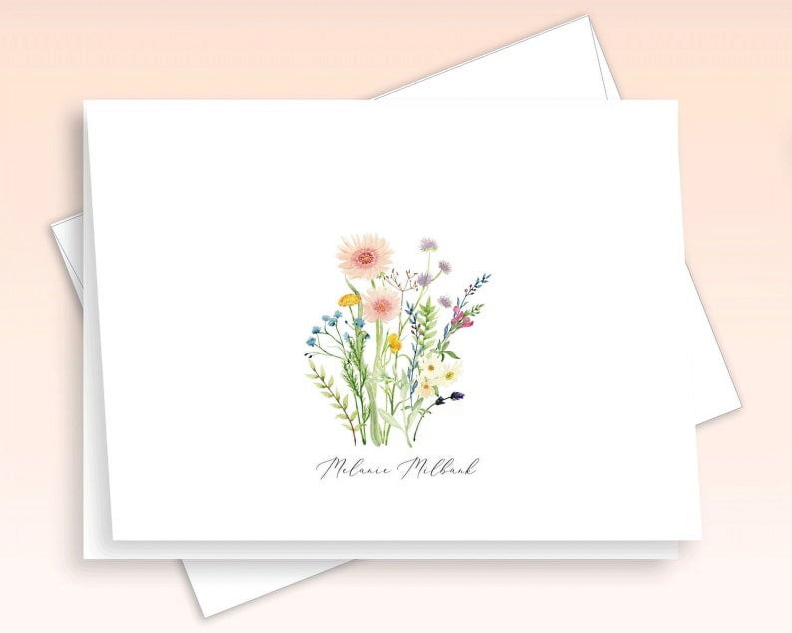 Wildflowers Personalized Stationary, Elegant Script Note Cards, Delicate Floral Design ...