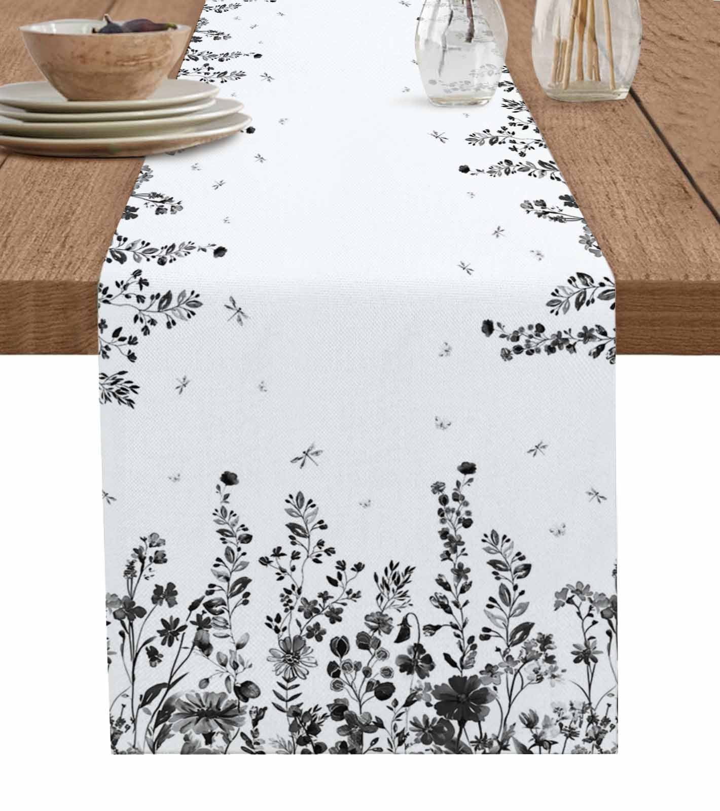 Wildflowers Short Table Runners 36 Inches, Cotton Linen Fabric Table ...