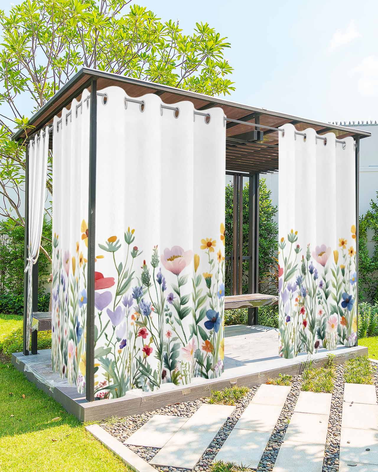 Wildflowers Spring Outdoor Curtains for Patio, Watercolor Flower Sage ...