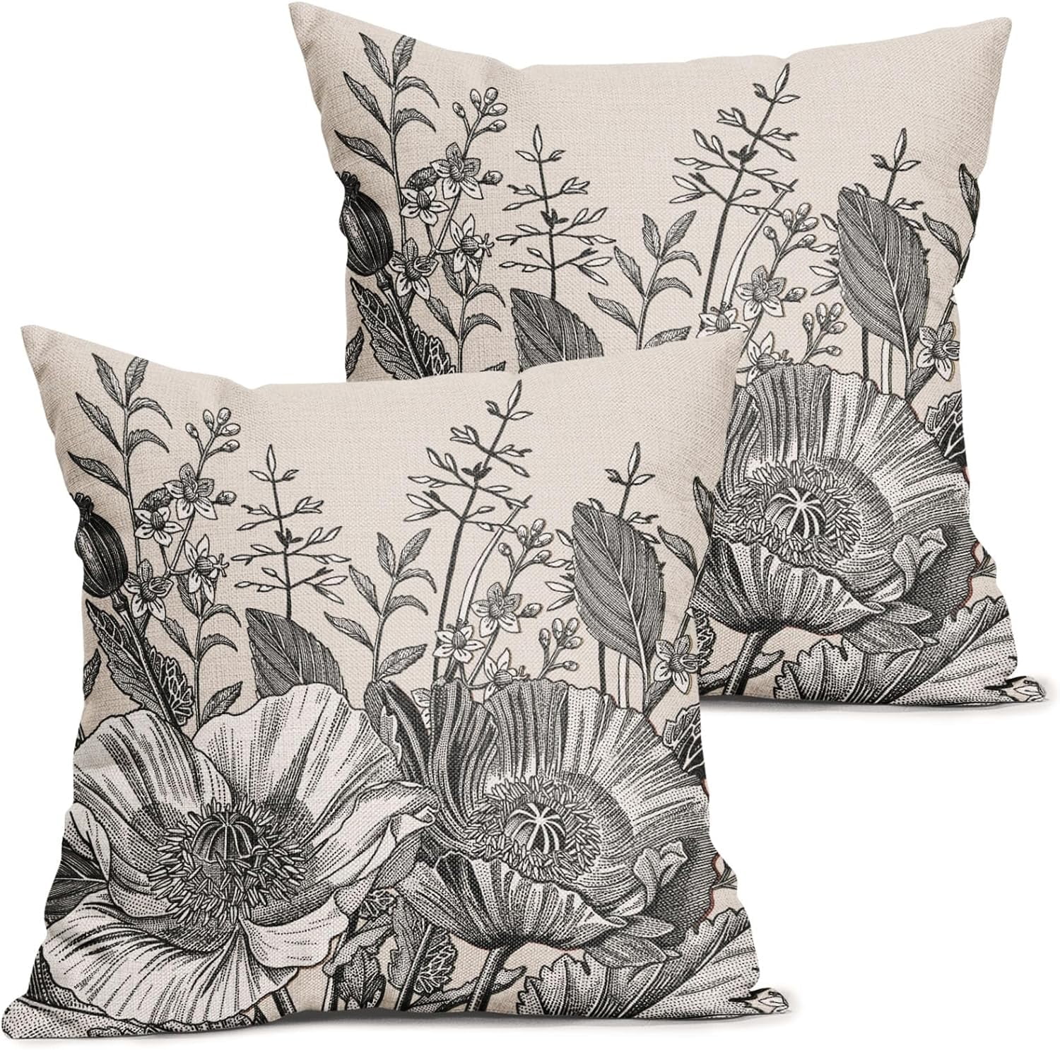 Wildflowers Spring Pillow Covers 18X18 Inch Set of 2 Sage Green Plant ...
