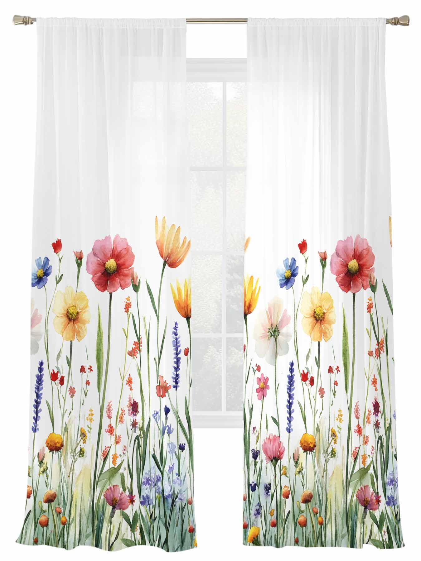 Wildflowers Spring Sheer Curtains for Living Room Bedroom, Watercolor ...