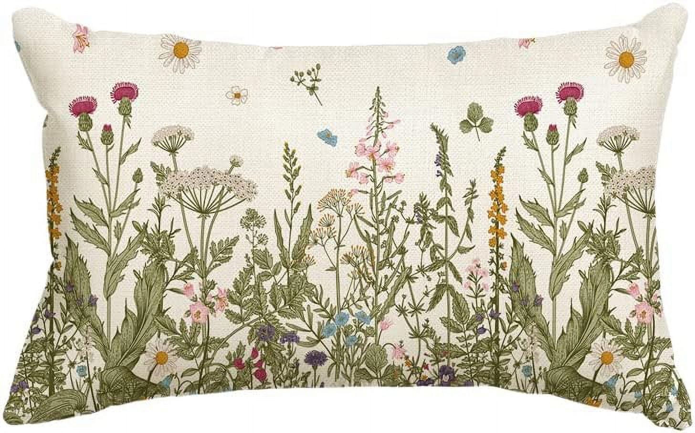 Wildflowers Spring Throw Pillow Cover, 12 x 20 Inch Flower Cushion Case ...