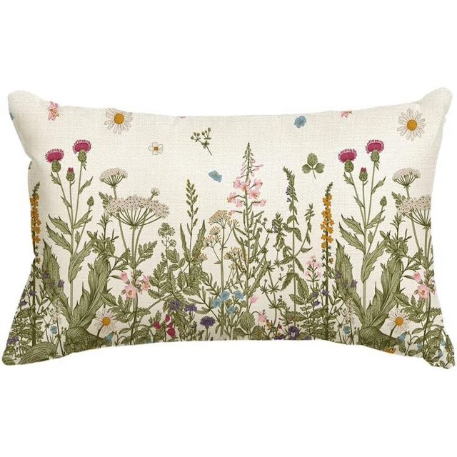 Wildflowers Spring Throw Pillow Cover, 12 x 20 Inch Flower Cushion Case ...