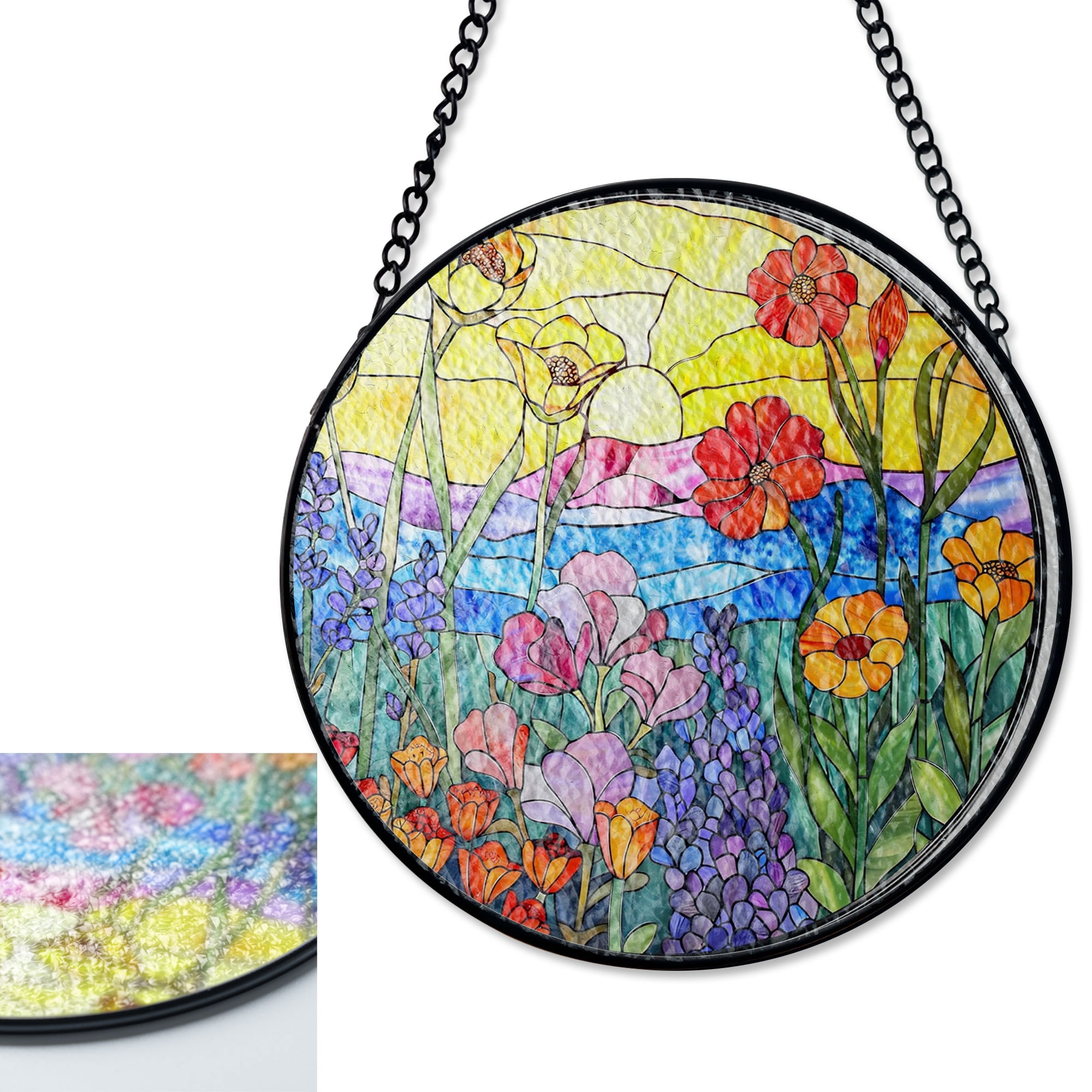 Wildflowers Stained Glass Suncatcher, Botanical Window Hanging ...