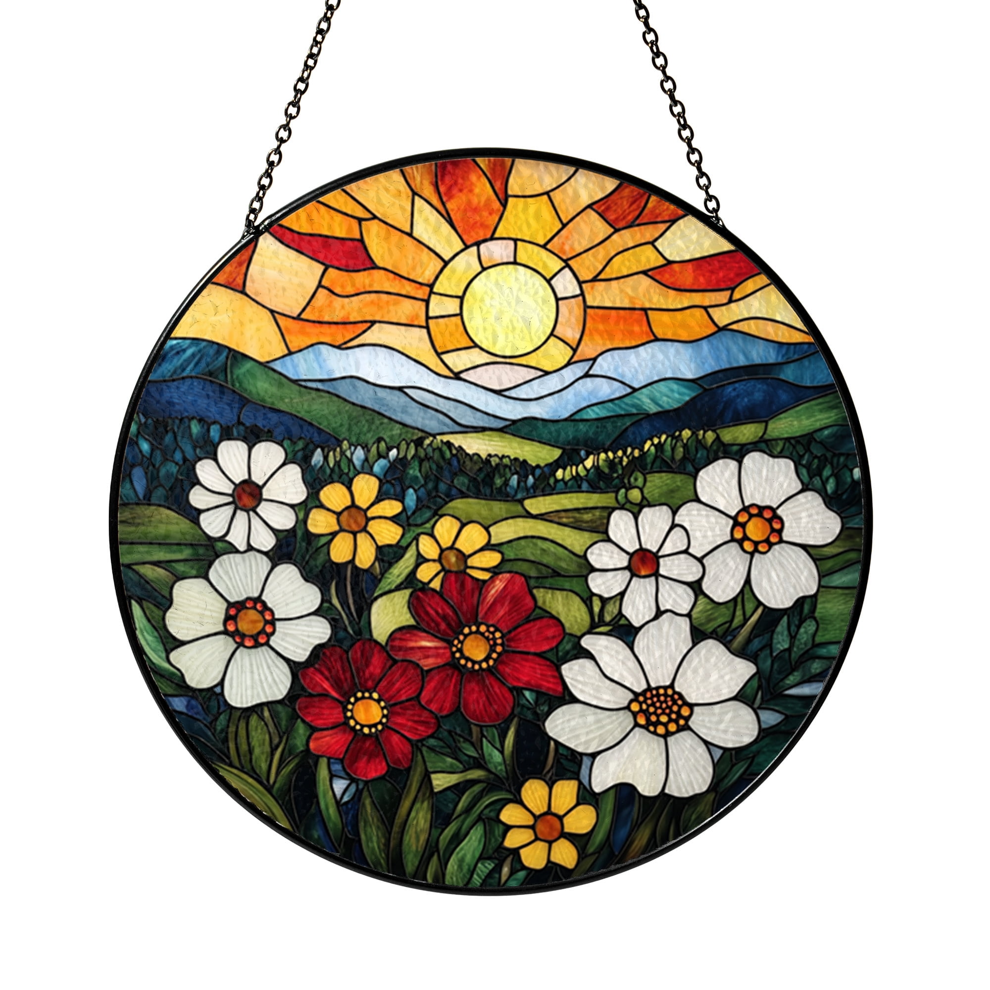 Wildflowers Stained Glass Suncatcher – Sunset Floral Window Hanging Art ...