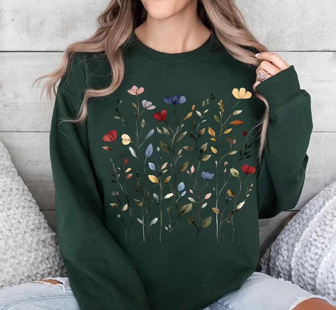 Wildflowers Sweatshirt, Floral Crewneck, Cozy Flower Lover Pullover ...