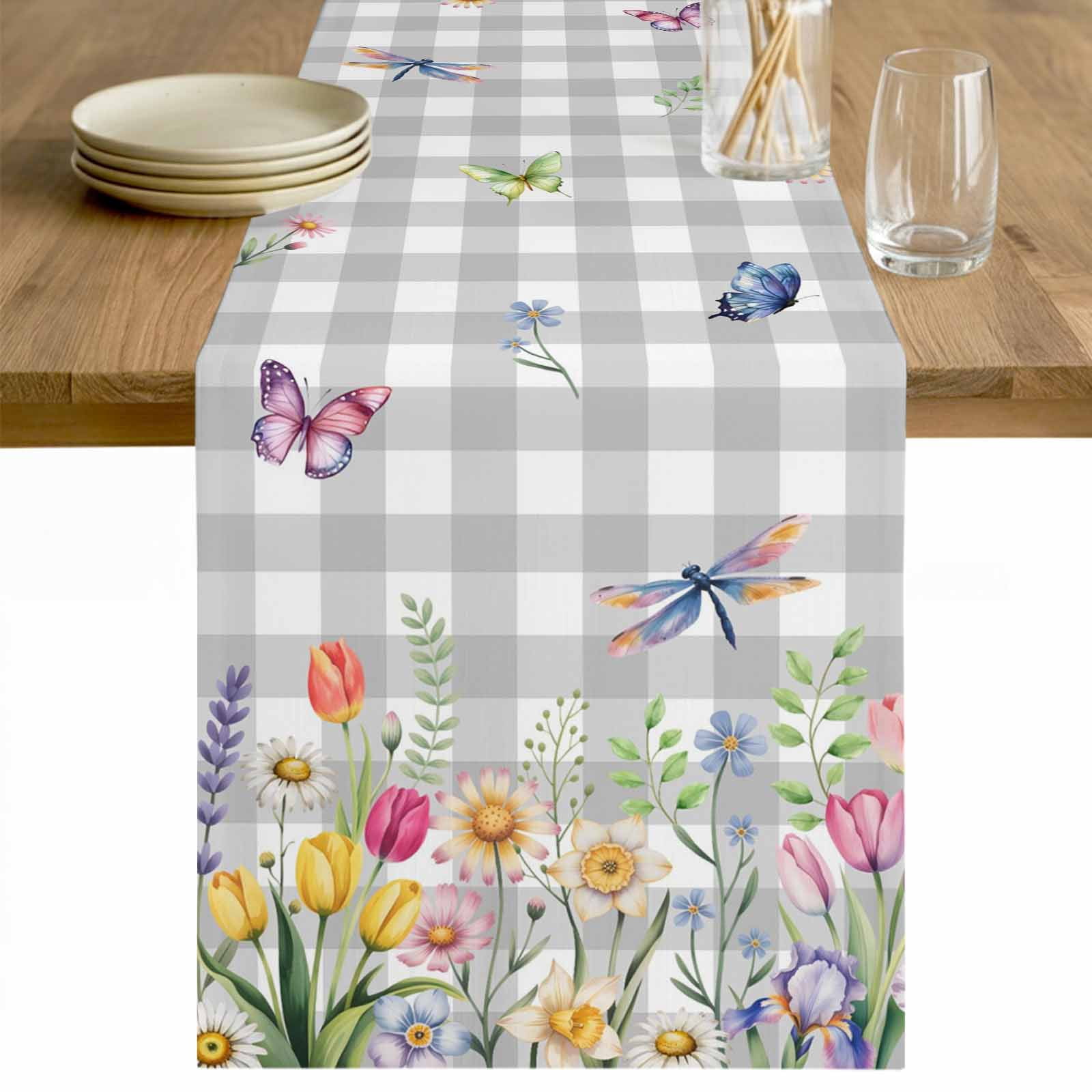 Wildflowers Table Runner - 72 Inch Long Spring Watercolor Tulip Floral ...