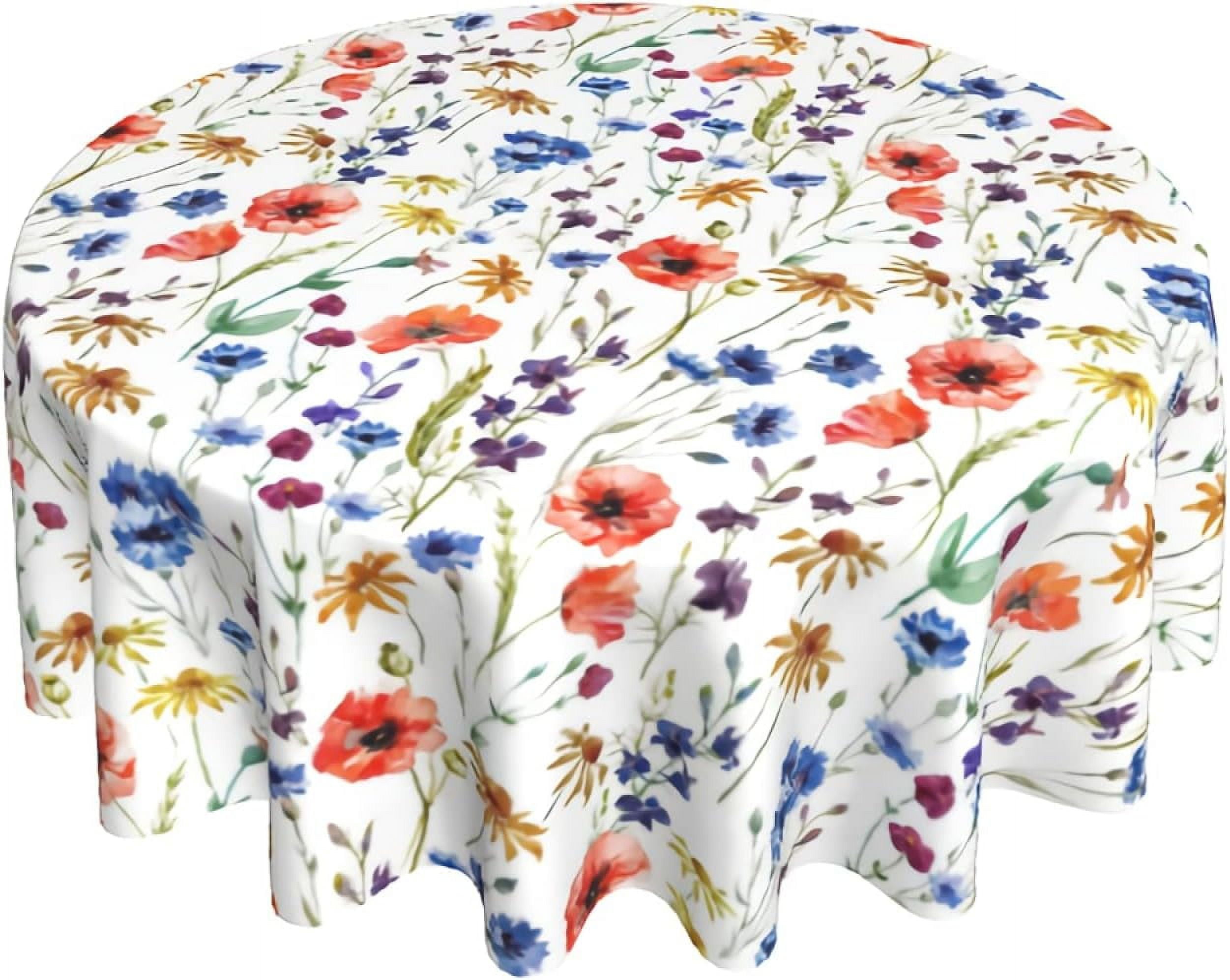 Wildflowers Tablecloth 60 Inch Round Wrinkle Free Watercolor Flowers ...