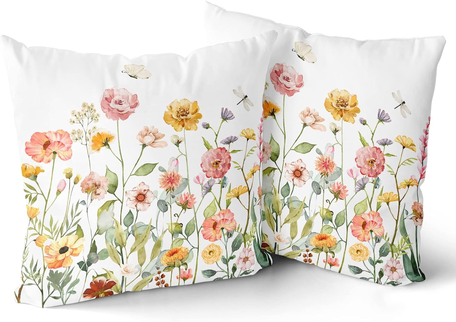 Wildflowers Throw Pillow Covers Set Of 2 Summer Watercolor Flowers
