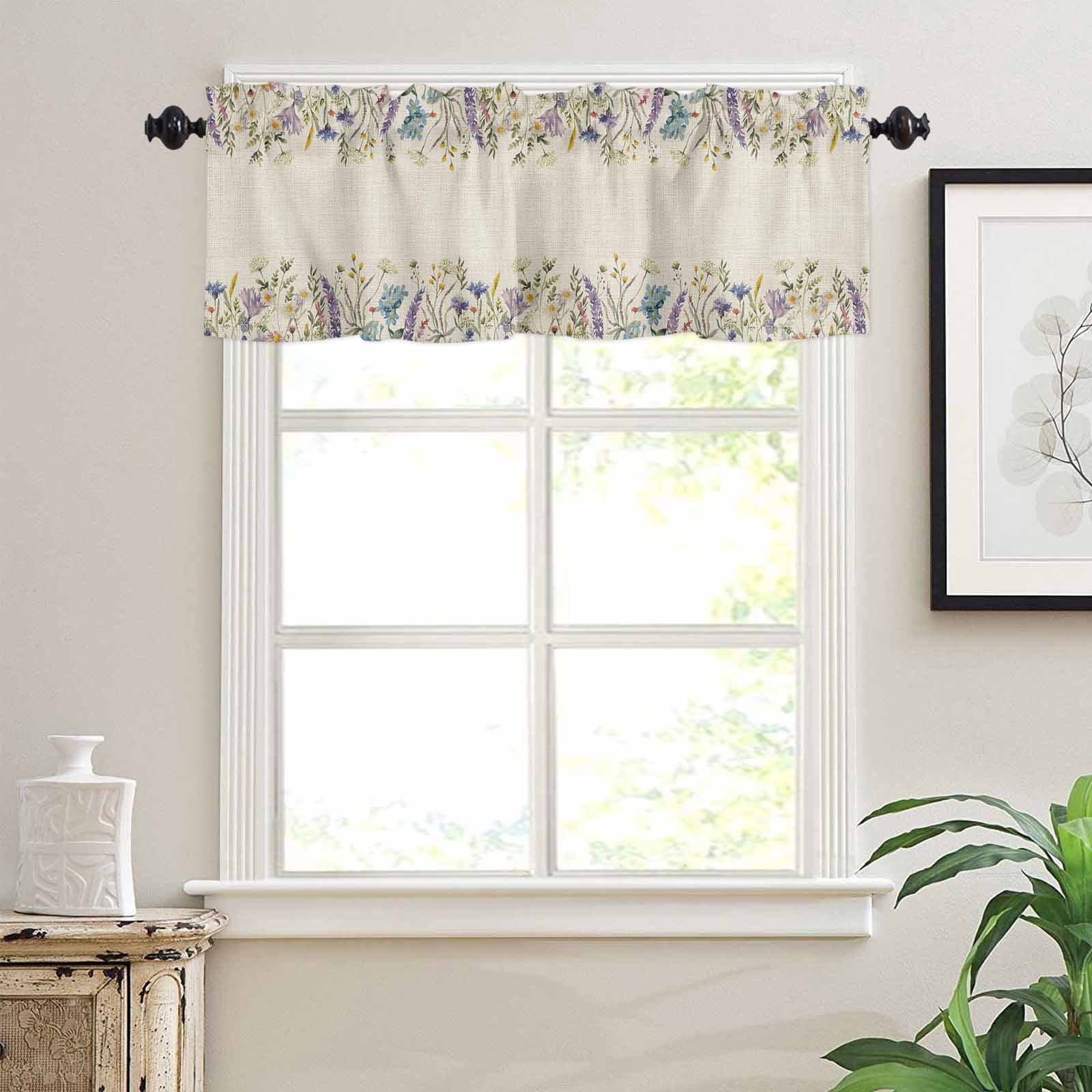 Wildflowers Window Valances for Kitchen, Pastoral Lavender Daisy Linen ...