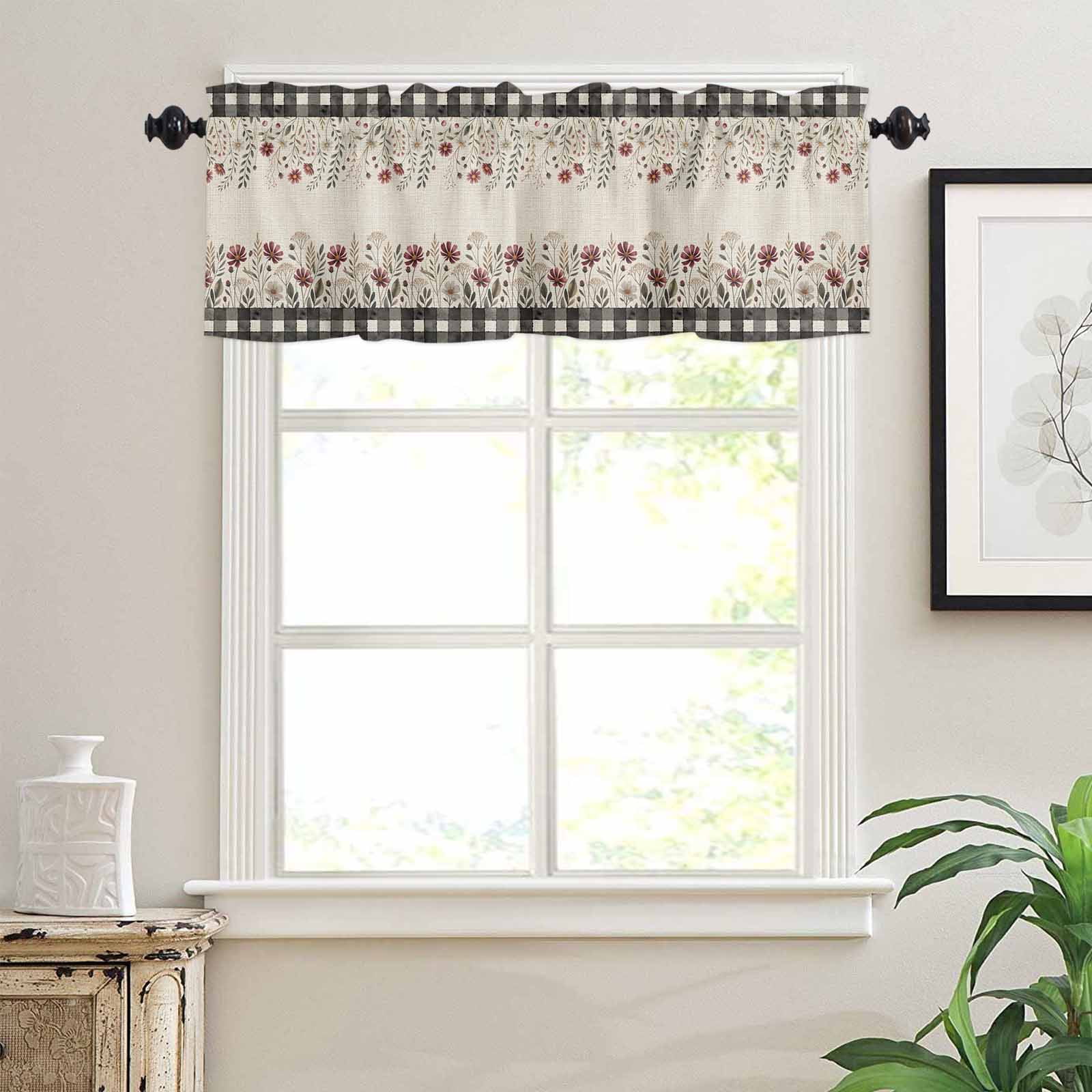 Wildflowers Window Valances for Kitchen, Pastoral Watercolor Plant ...