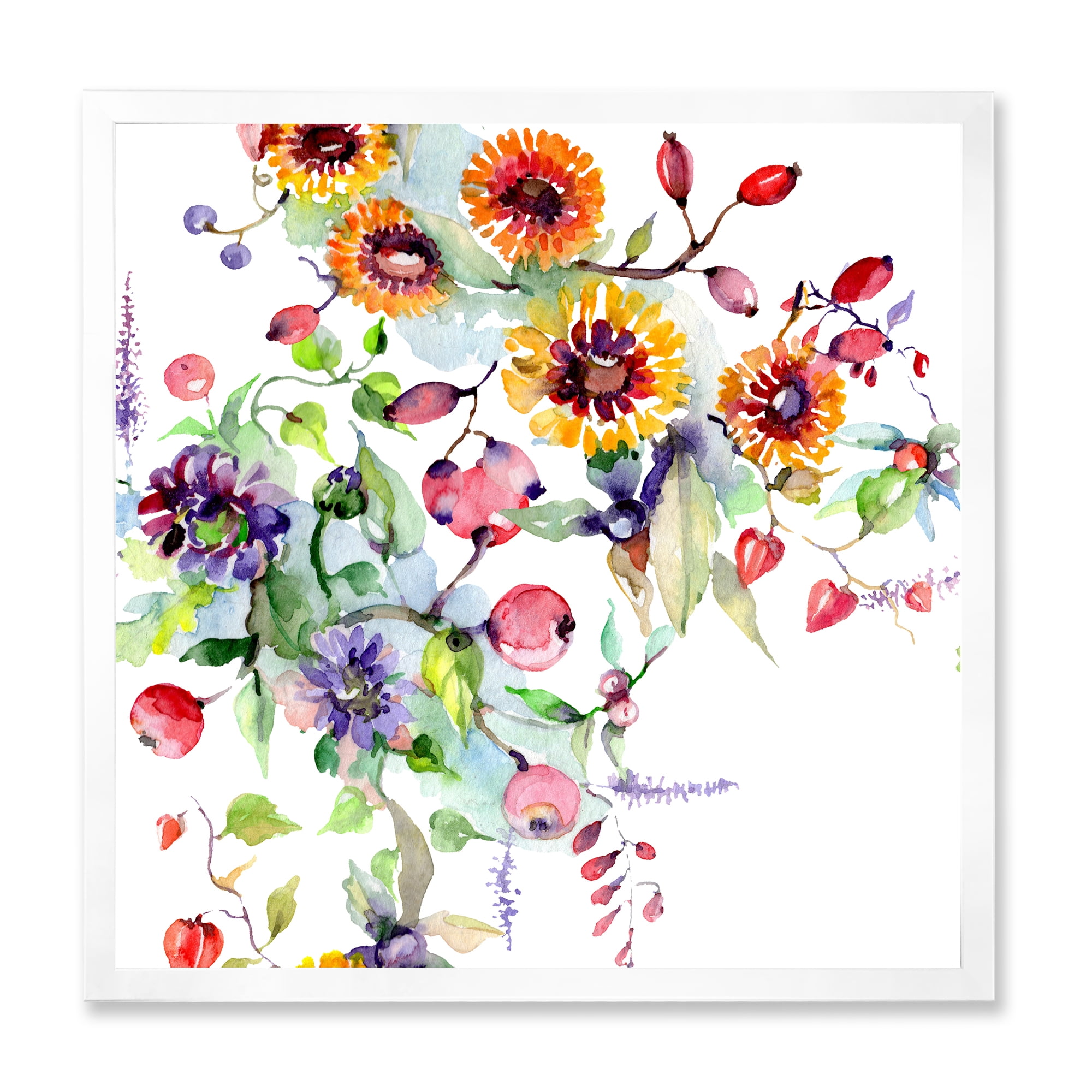 Wildflowers and Vibrant Wild Spring Leaves XI 30 in x 30 in Framed ...