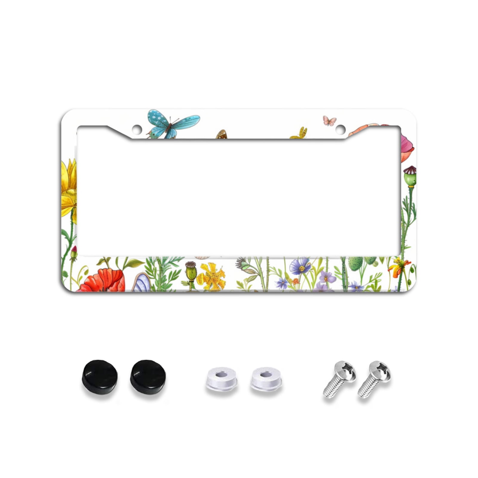 Wildflowers with Butterfly License Plate Frames for Women Men Car Plate ...