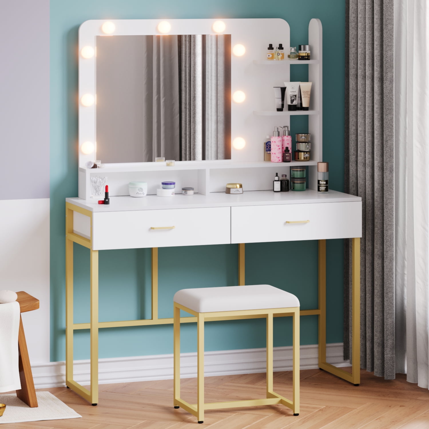 Wildhome Vanity Set with Lighted Mirror,Vanity Desk with 2 Drawers ...