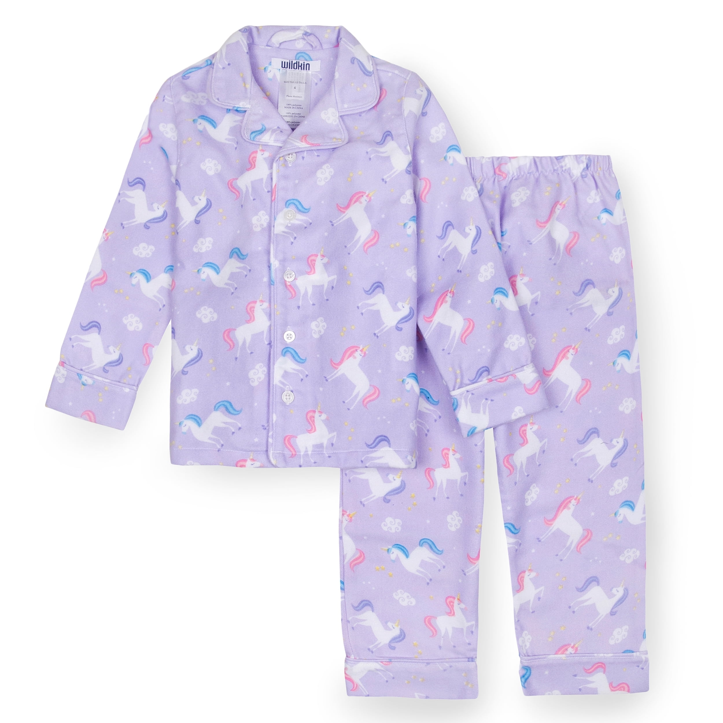 Wildkin Kids Flannel Button Down Pajamas for Boys and Girls (Unicorn ...