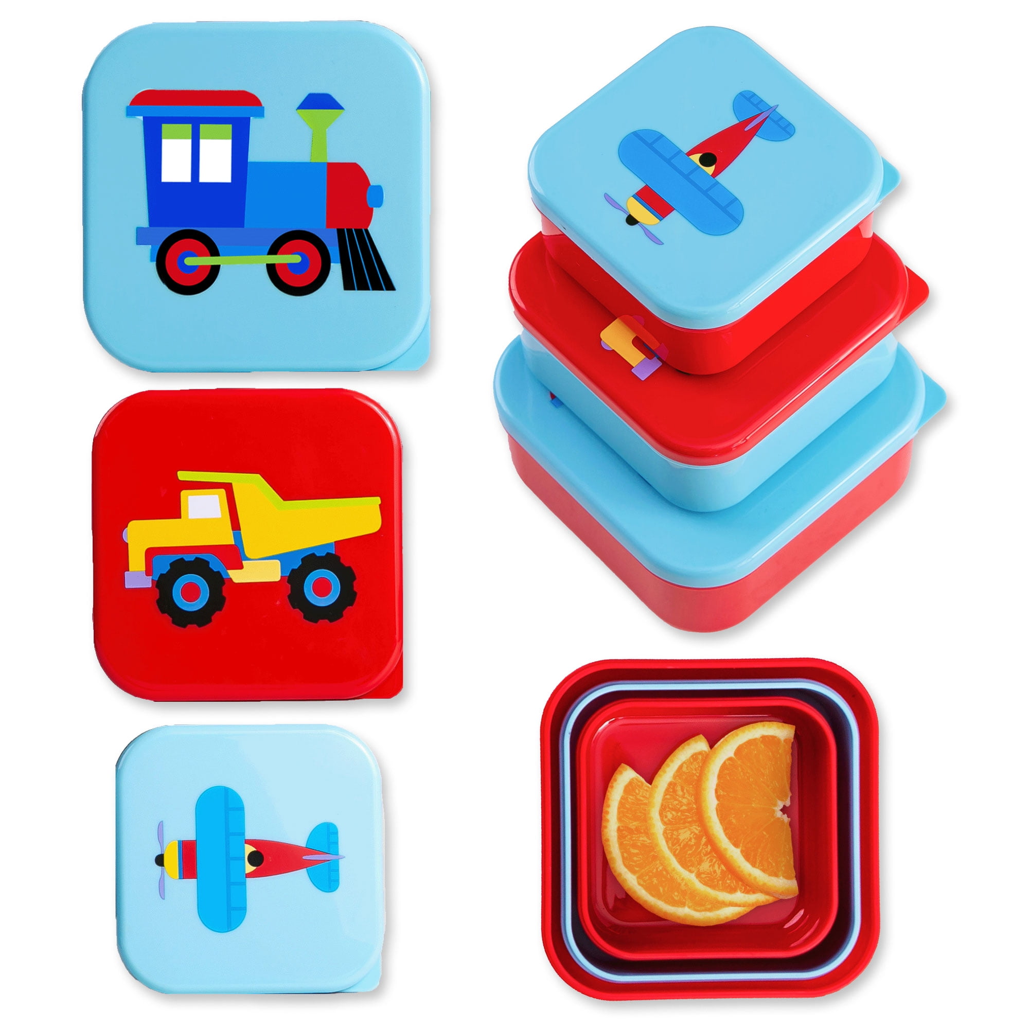 Wildkin Kids Nested Snack Containers for Boys & Girls (Trains, Planes ...