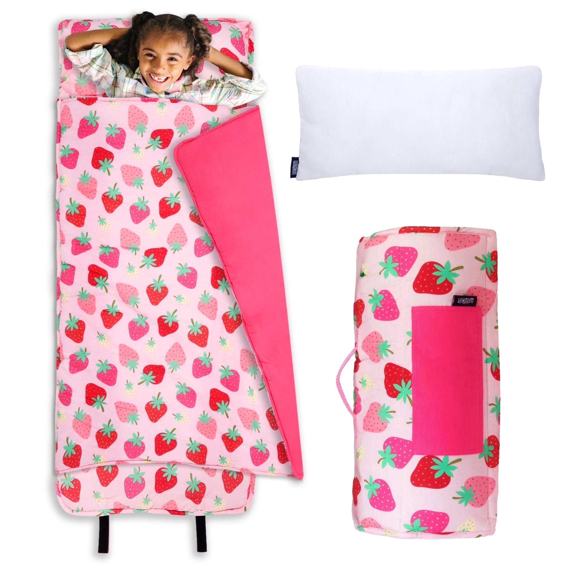 Wildkin Nap Mat with Pillow, Strawberries Patch, Roll-Up, 50x20 ...