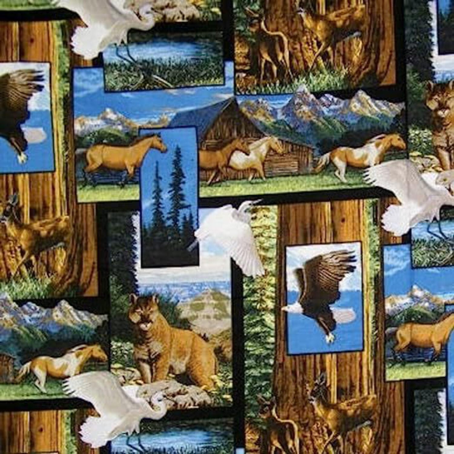 Wildlife America The Beautiful Collage Animals Blocks Cotton Fabric ...