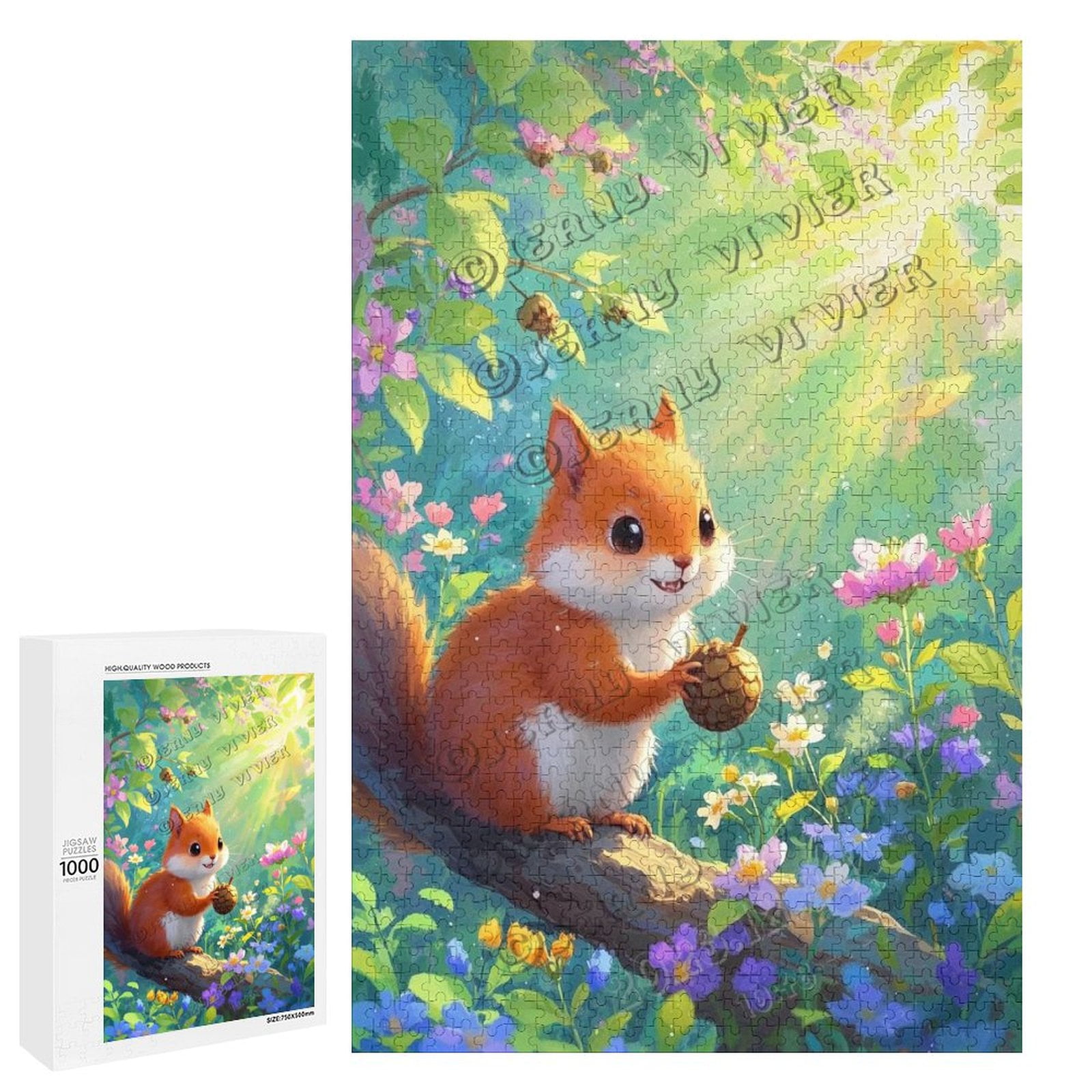 Wildlife Art Puzzle – Cute Squirrel in the Forest – 1000 pcs Wooden ...