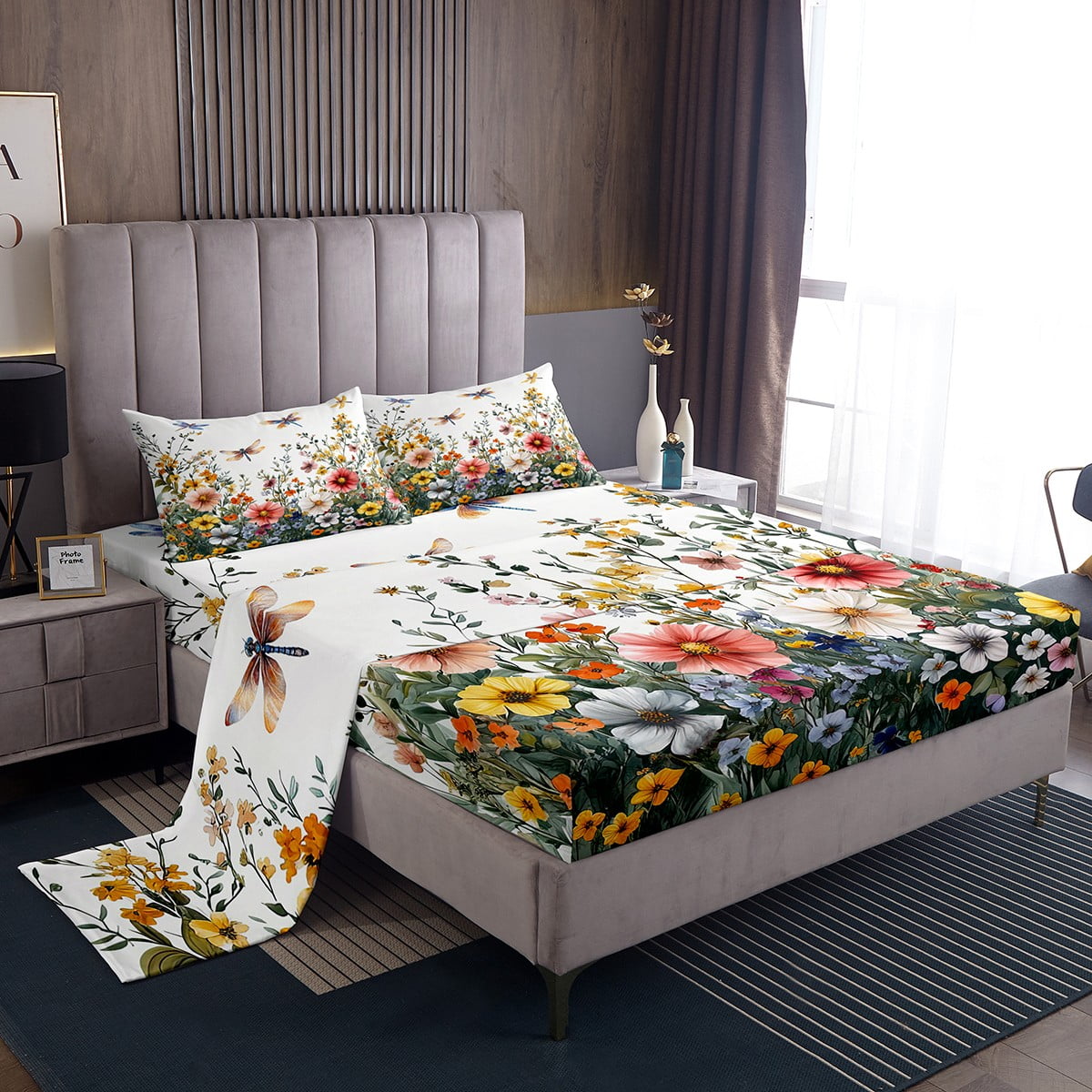 Wildlife Bed Sheets Set Twin,Flower Dragonfly Sheet Set,Farm Sheets ...
