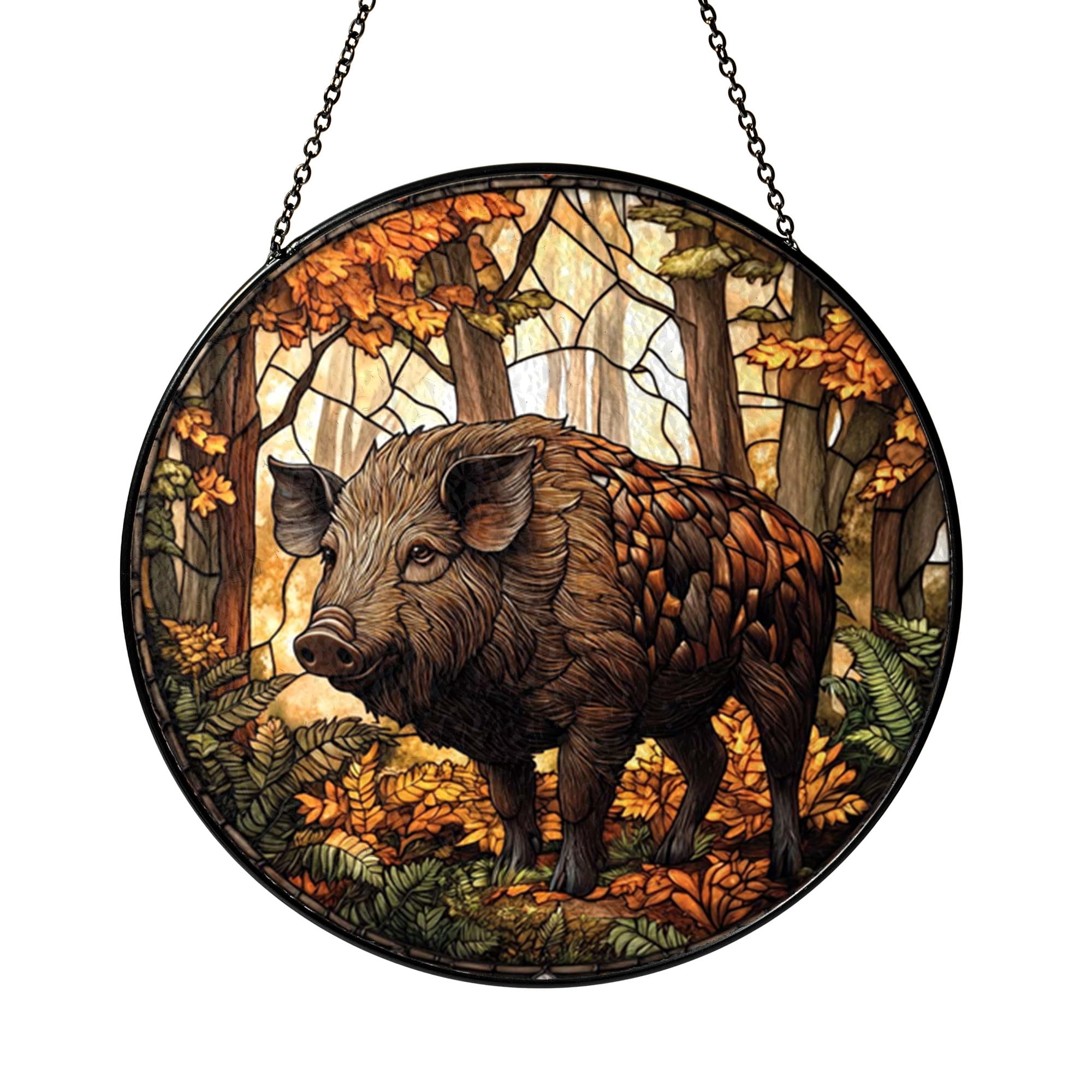 Wildlife Boar Window Decor – Decorative Stained Glass Style Art ...