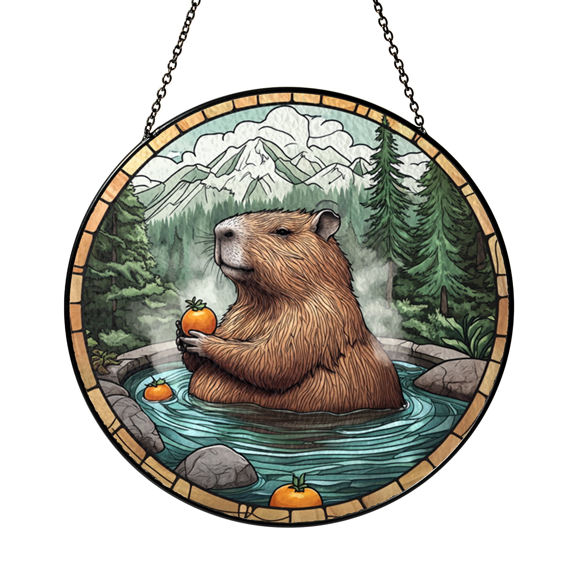 Wildlife Capybara Stained Glass Suncatcher, Nature Window Hanging Decor ...