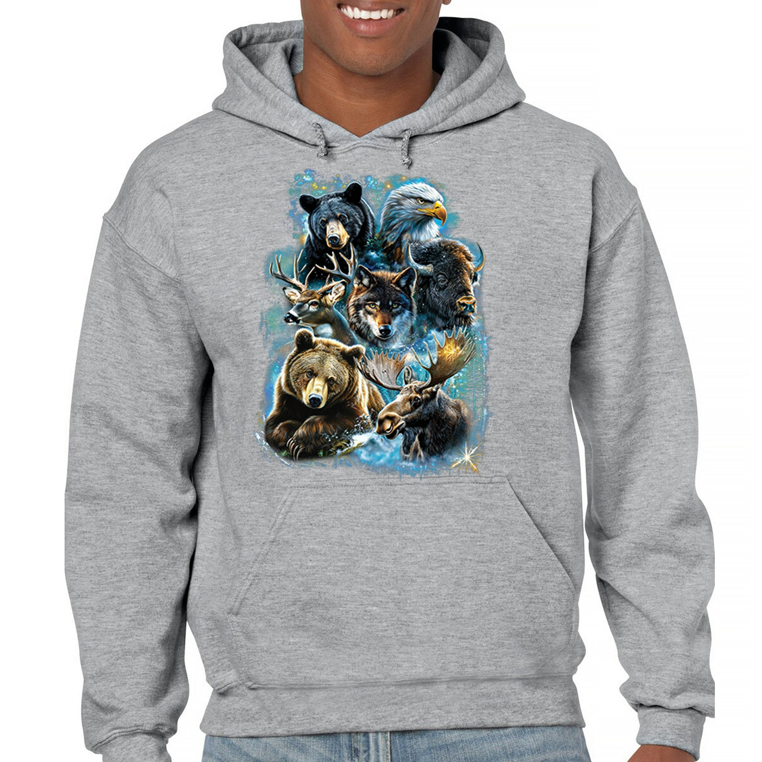 Wildlife Collage Sweatshirt Animal Spirit American Nature Lovers Wolf ...